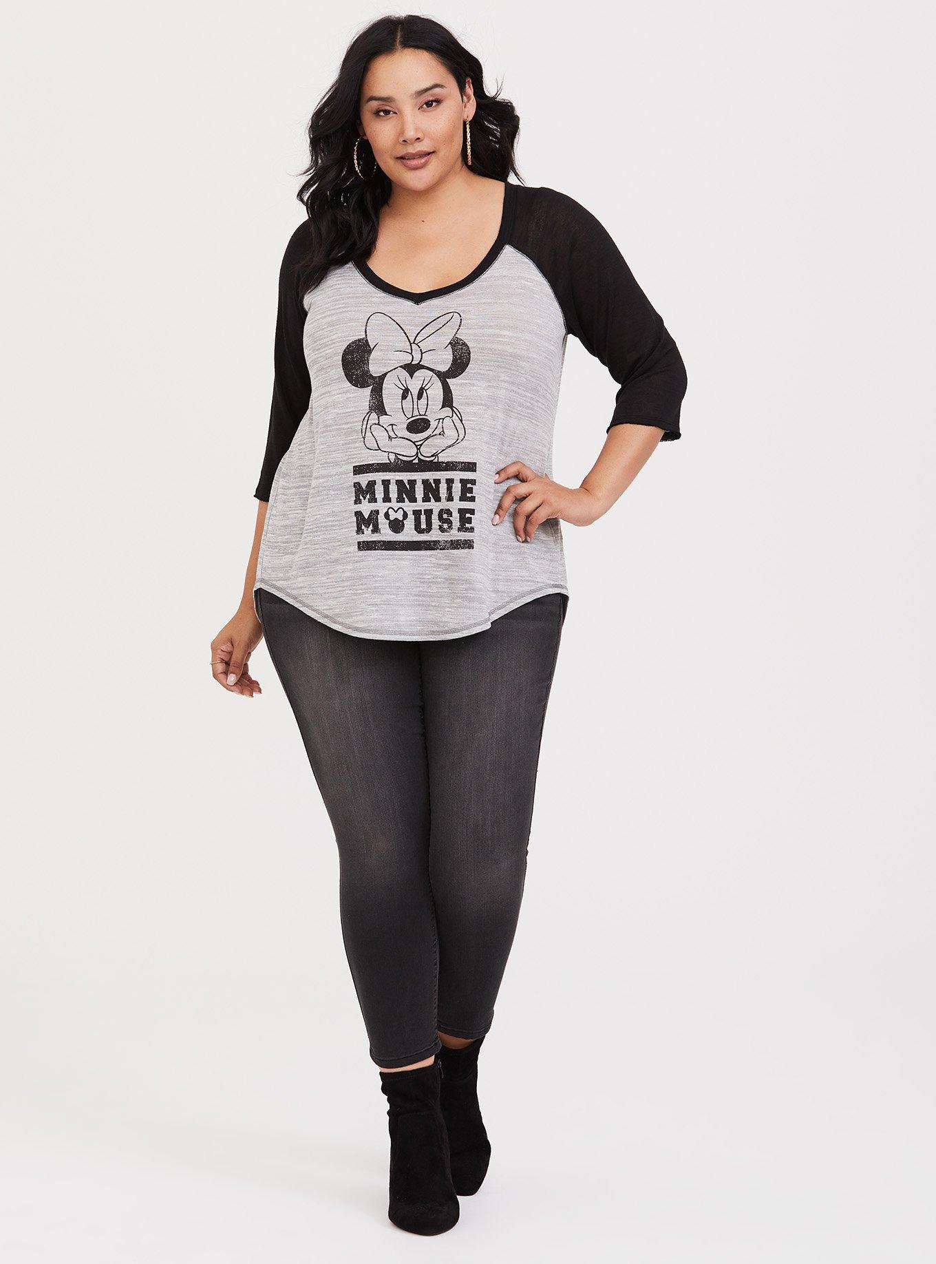 Plus Size - Disney Minnie Mouse Grey Hacci Raglan Top - Torrid