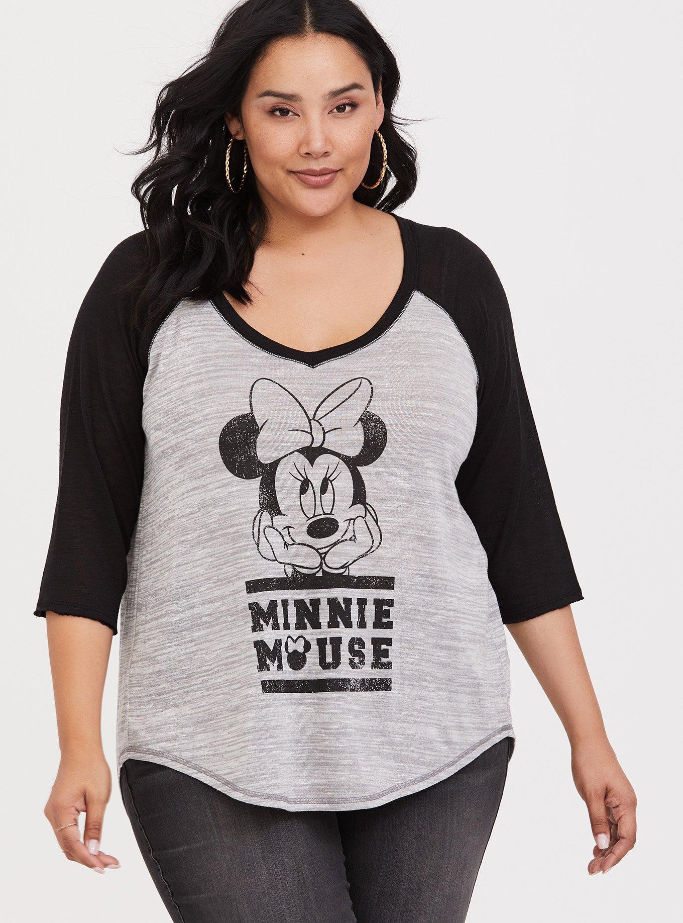 Plus Size - Disney Minnie Mouse Grey Hacci Raglan Top - Torrid