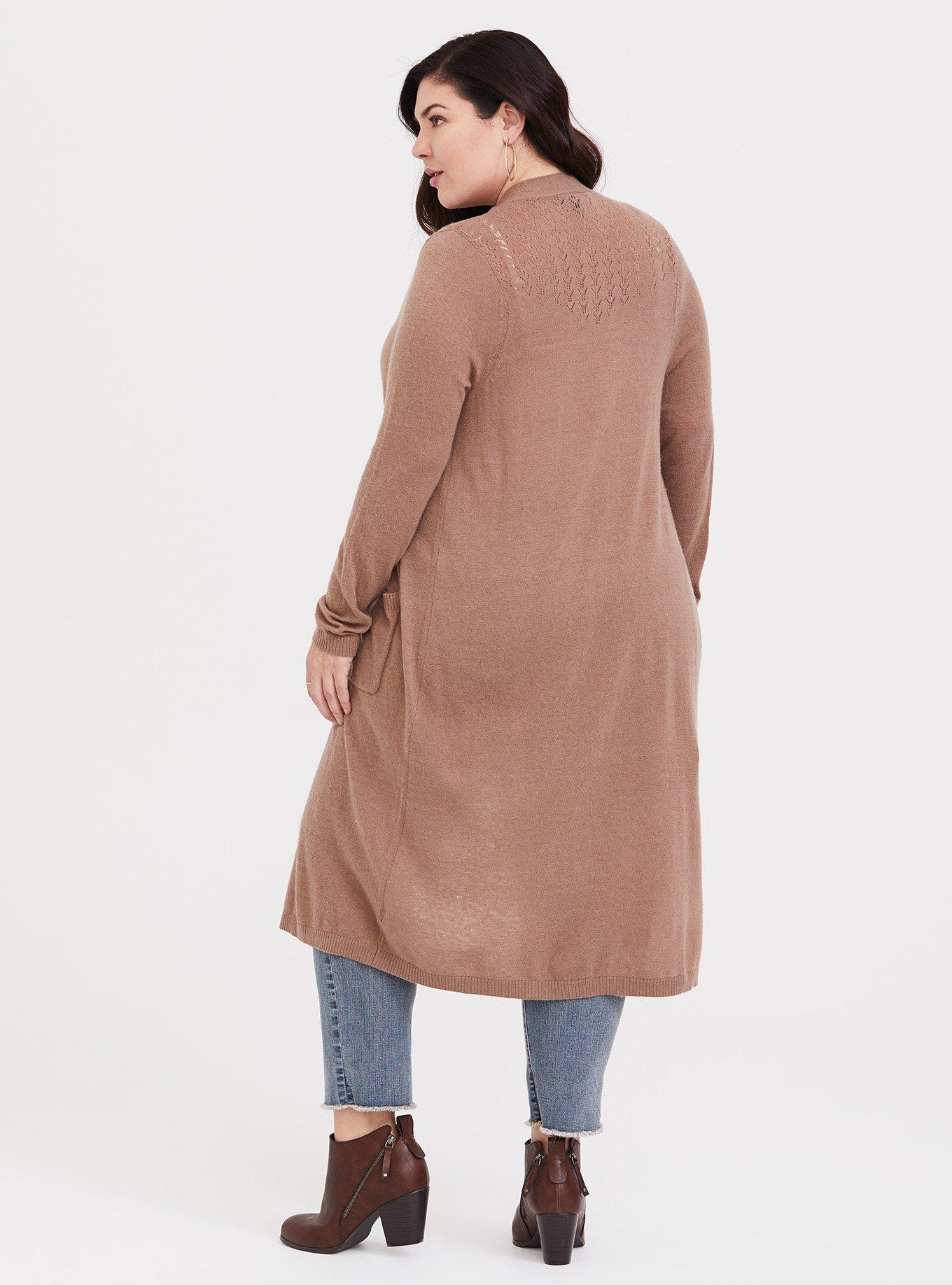 Plus Size - Brown Pointelle Hacci Duster - Torrid