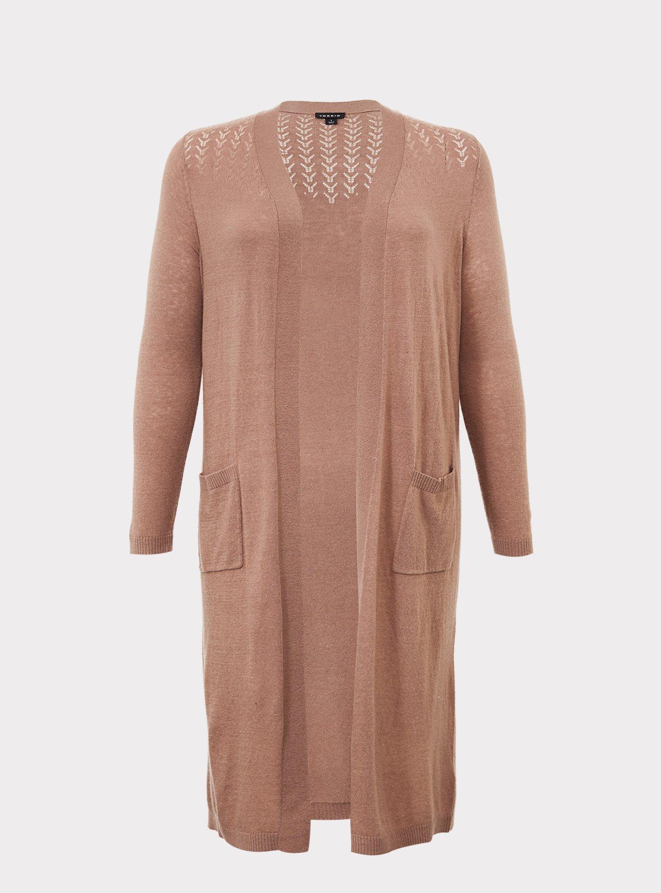 Plus Size - Brown Pointelle Hacci Duster - Torrid