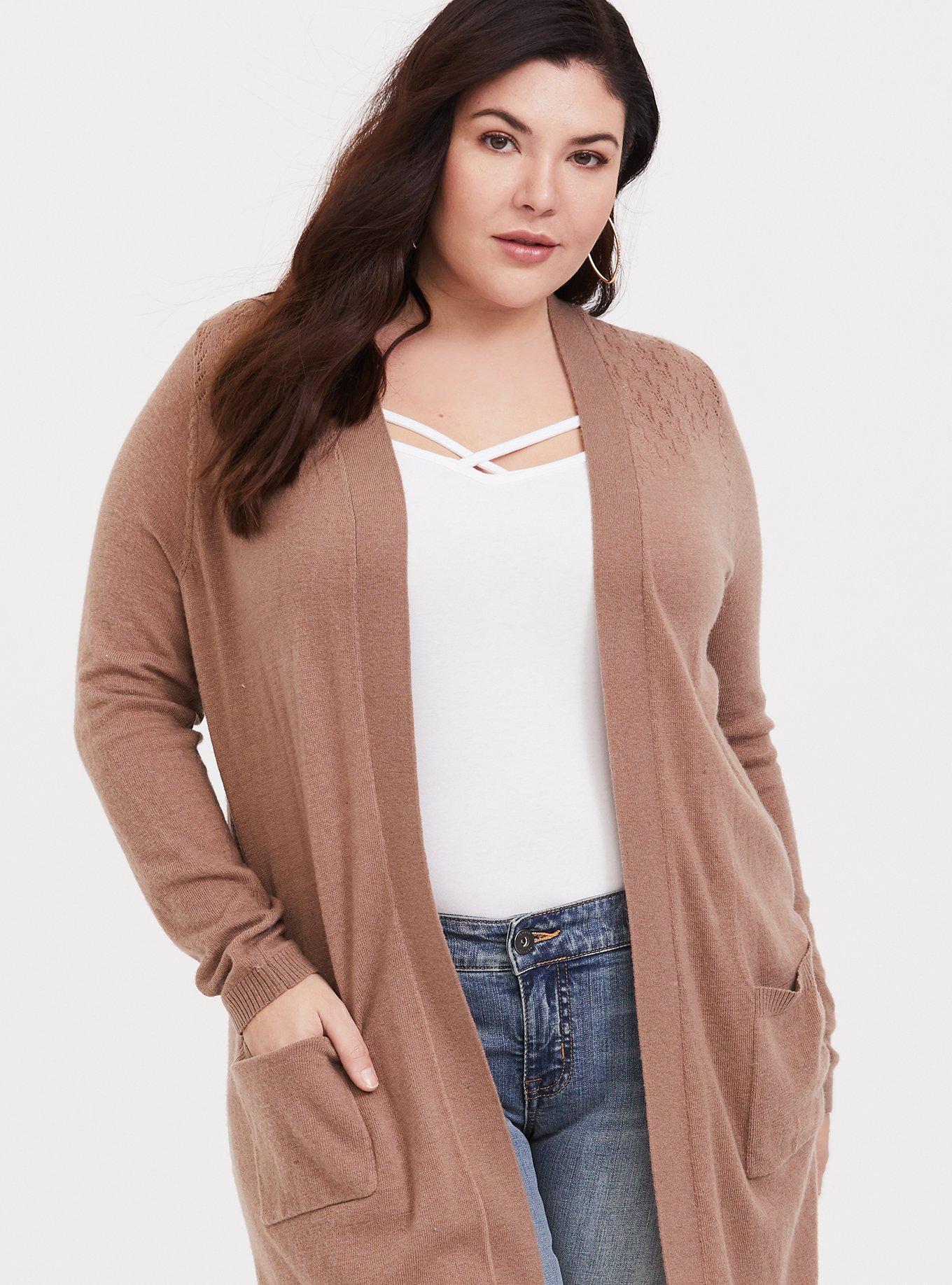 Plus Size - Brown Pointelle Hacci Duster - Torrid