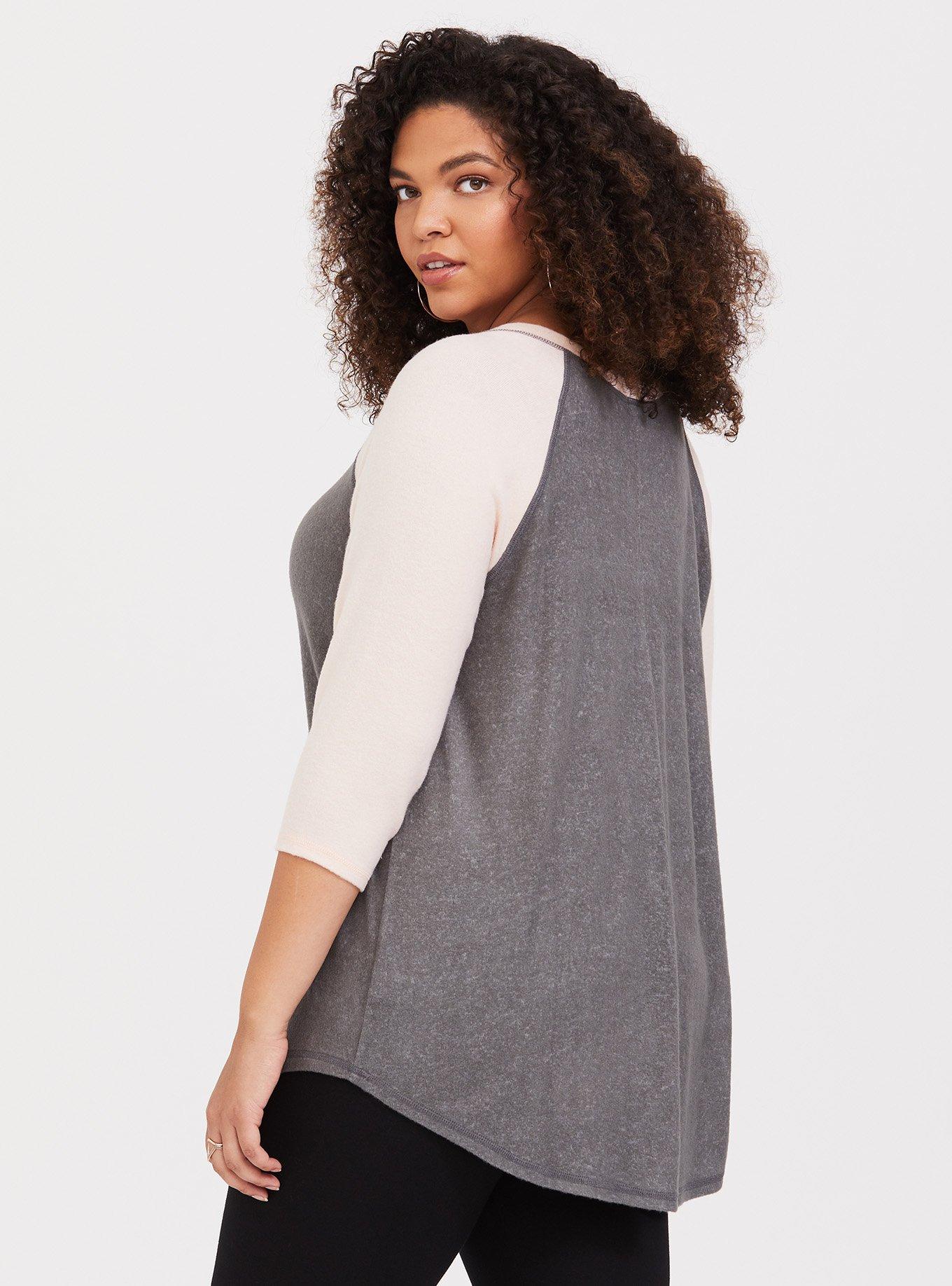 Plus Size - Grey Cozy Brushed Hacci Raglan Top - Torrid