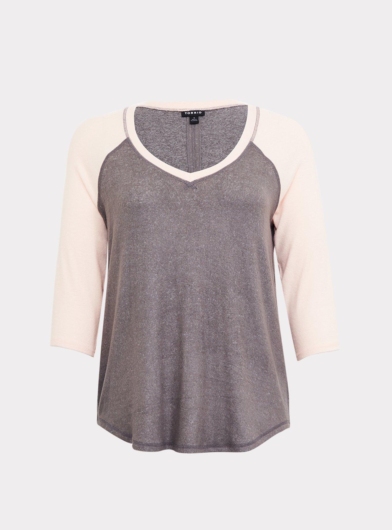 Plus Size - Grey Cozy Brushed Hacci Raglan Top - Torrid