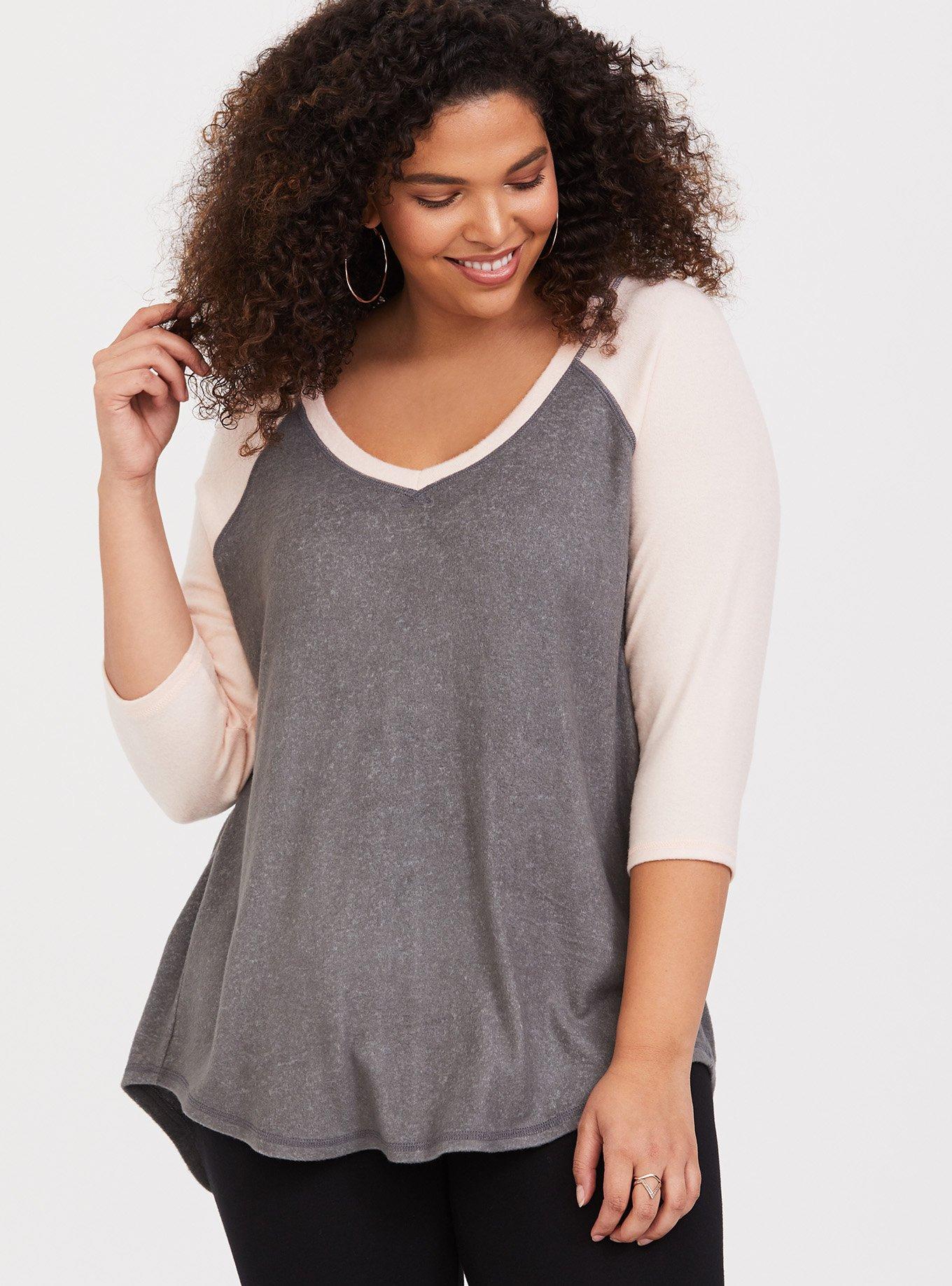 Plus Size - Grey Cozy Brushed Hacci Raglan Top - Torrid