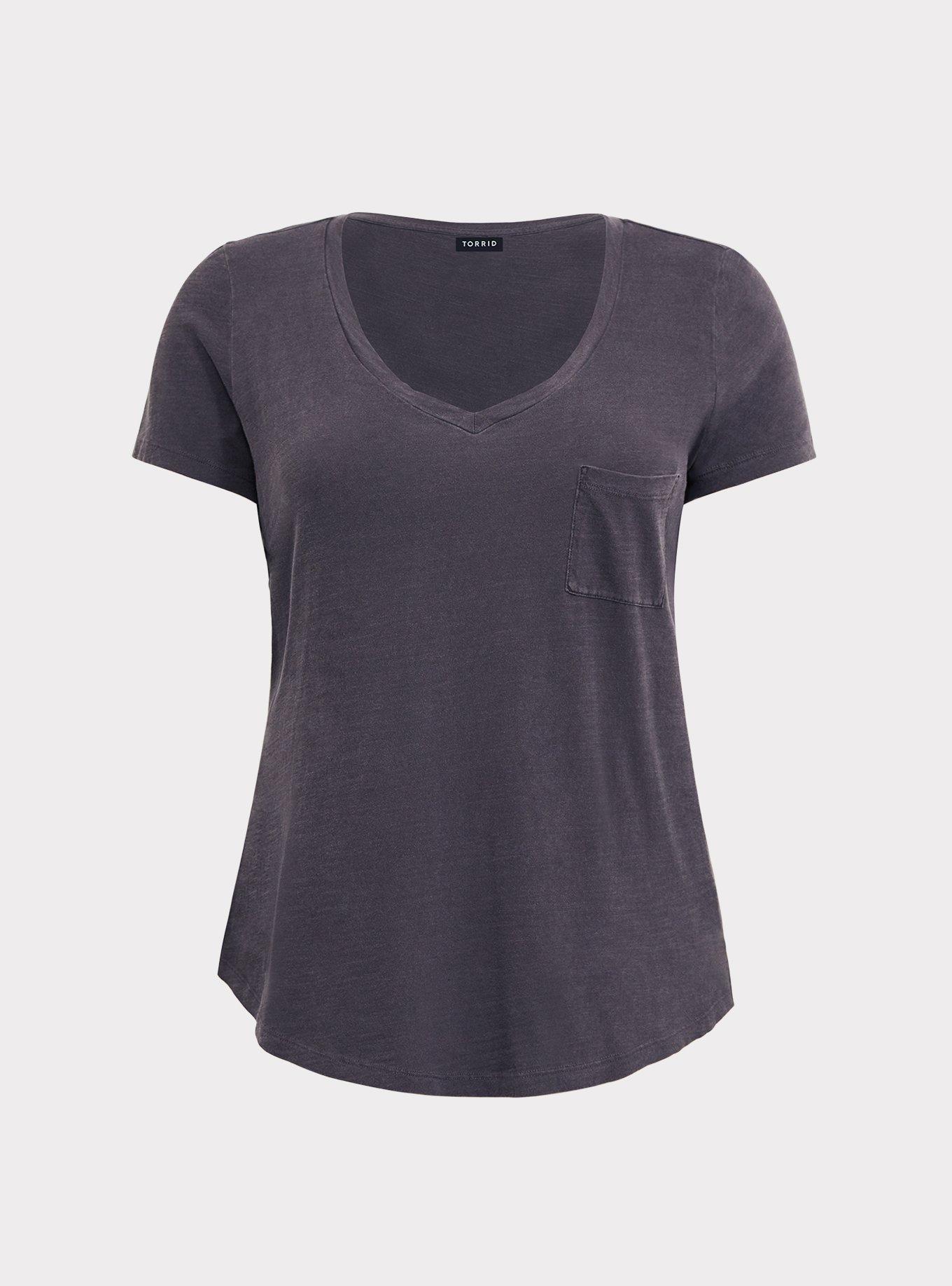 Plus Size - Premium Grey Garnet Dye Pocket V-Neck Tee - Torrid