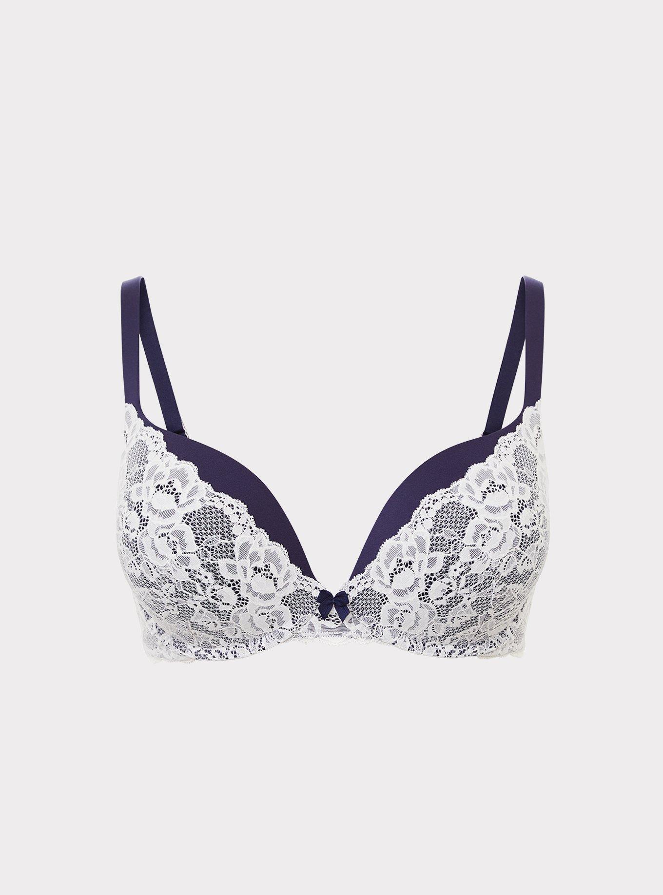 Plus Size - Torrid Curve Body™ Navy Microfiber & Lace Push-Up Plunge ...