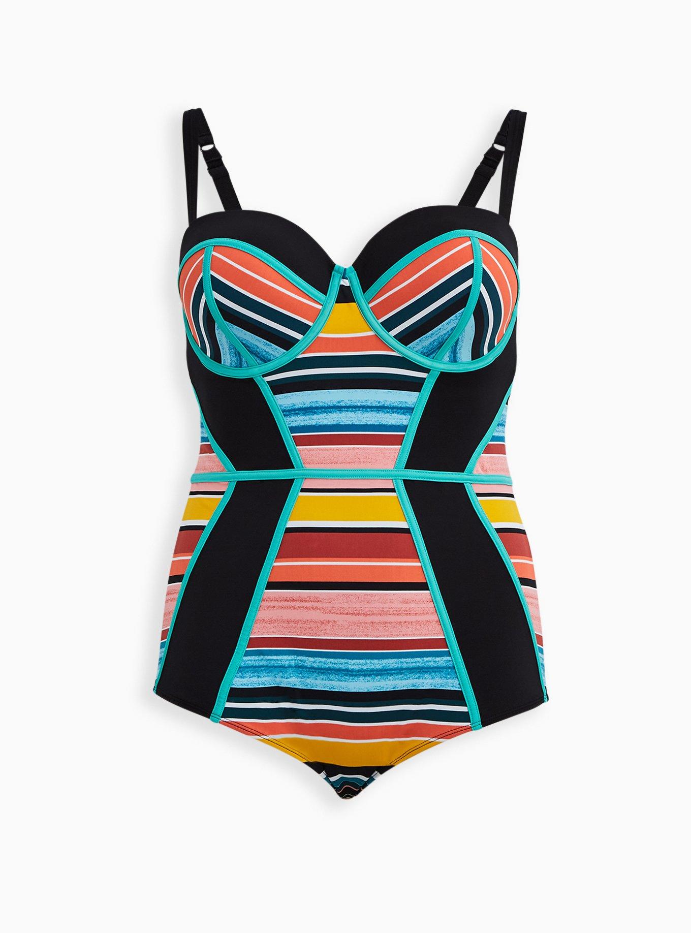 Plus Size - Slim Fix Underwire Piping One Piece Swimsuit - Torrid