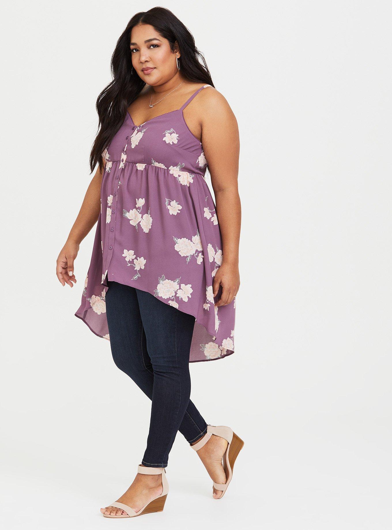 Plus Size - Lexie - Purple Floral Georgette Babydoll Cami - Torrid