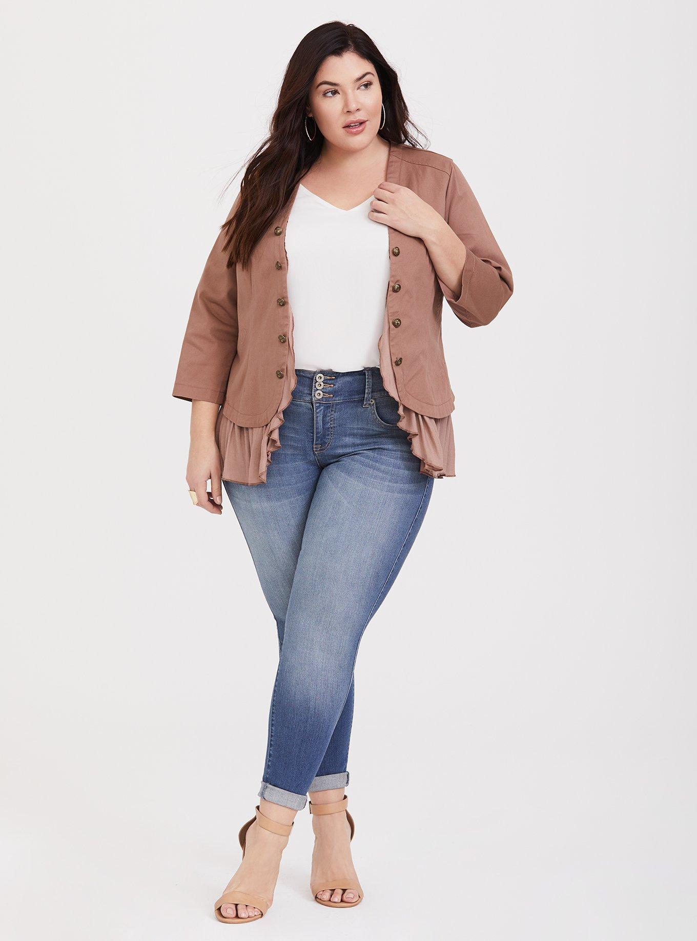 Plus Size - Tan Twill Georgette Peplum Jacket - Torrid