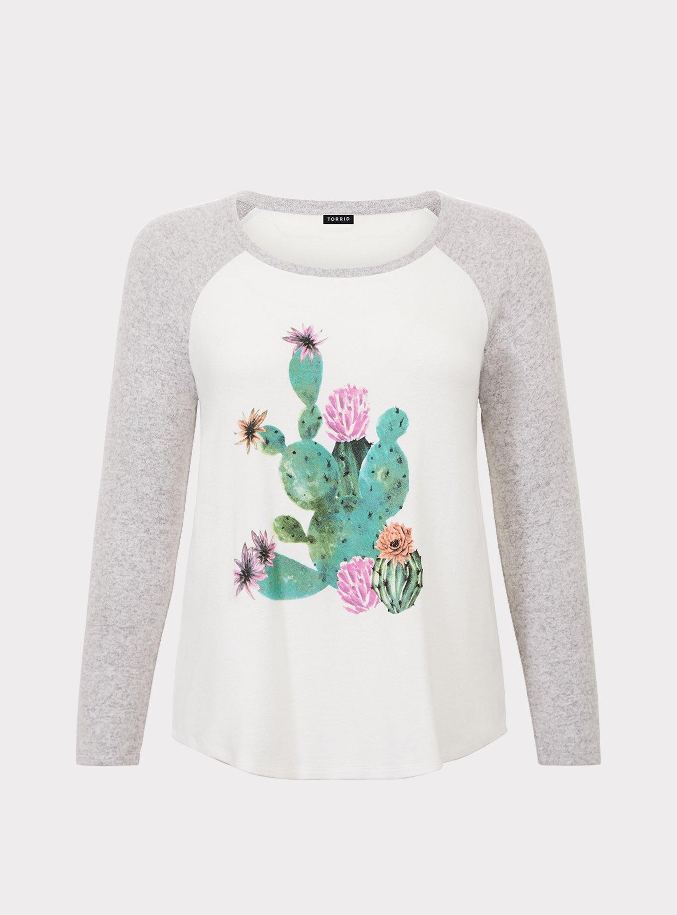 Plus Size - White Desert Cactus Cozy Hacci Raglan - Torrid