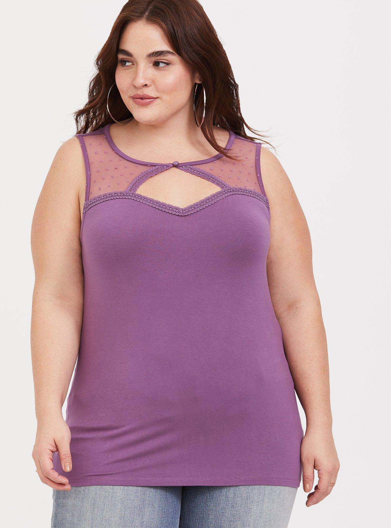 Plus Size - Purple Dot Mesh Inset Tank - Torrid