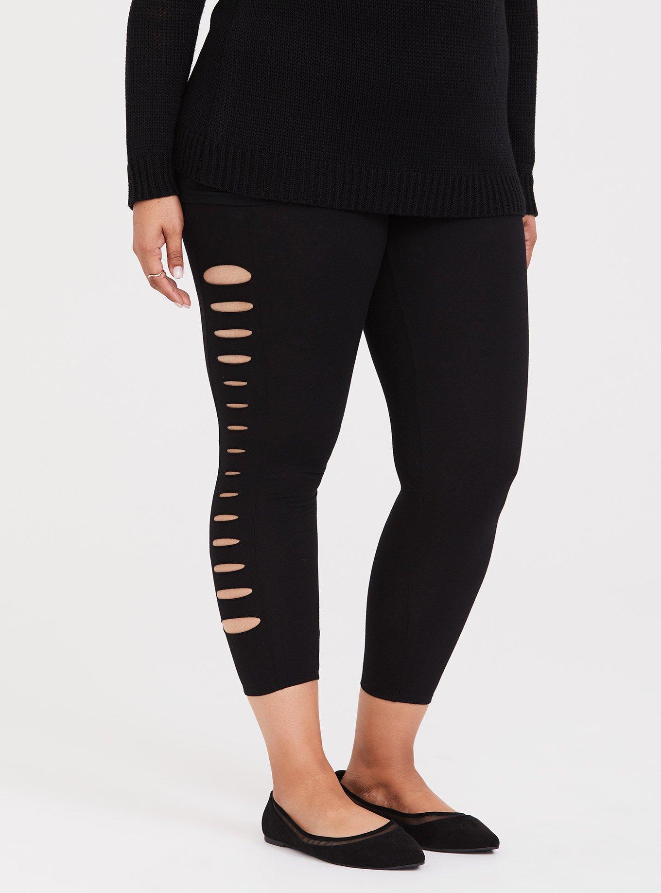 Plus Size - Black Side Slash Crop Legging - Torrid