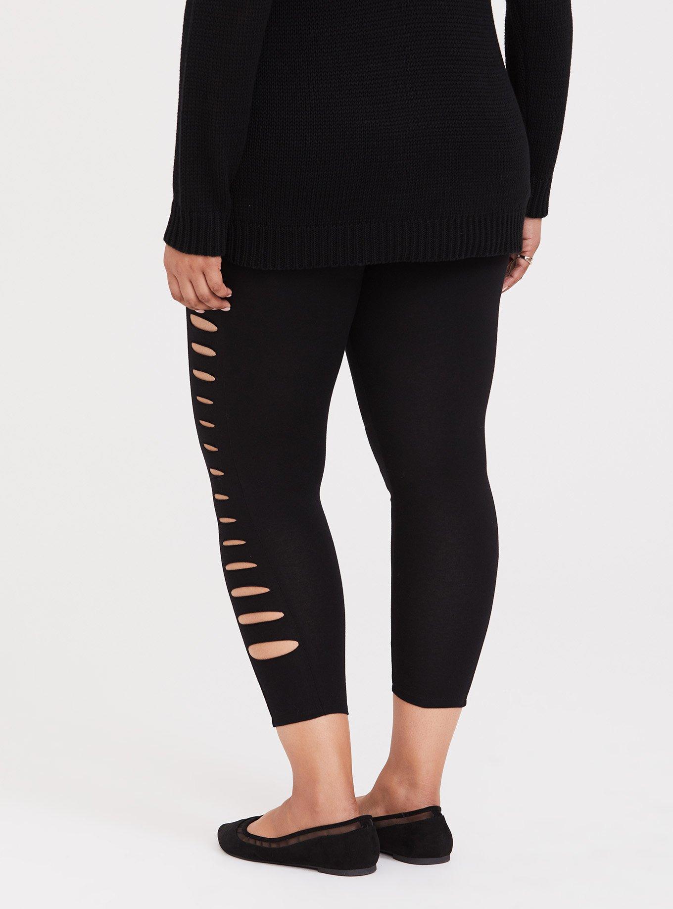 Plus Size - Black Side Slash Crop Legging - Torrid
