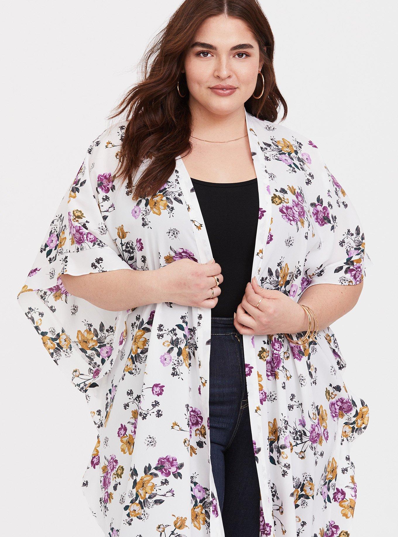 Plus Size - Ivory Floral Longline Ruana - Torrid