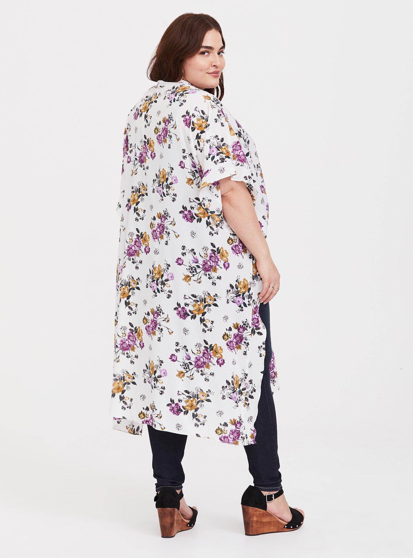 Plus Size - Ivory Floral Longline Ruana - Torrid