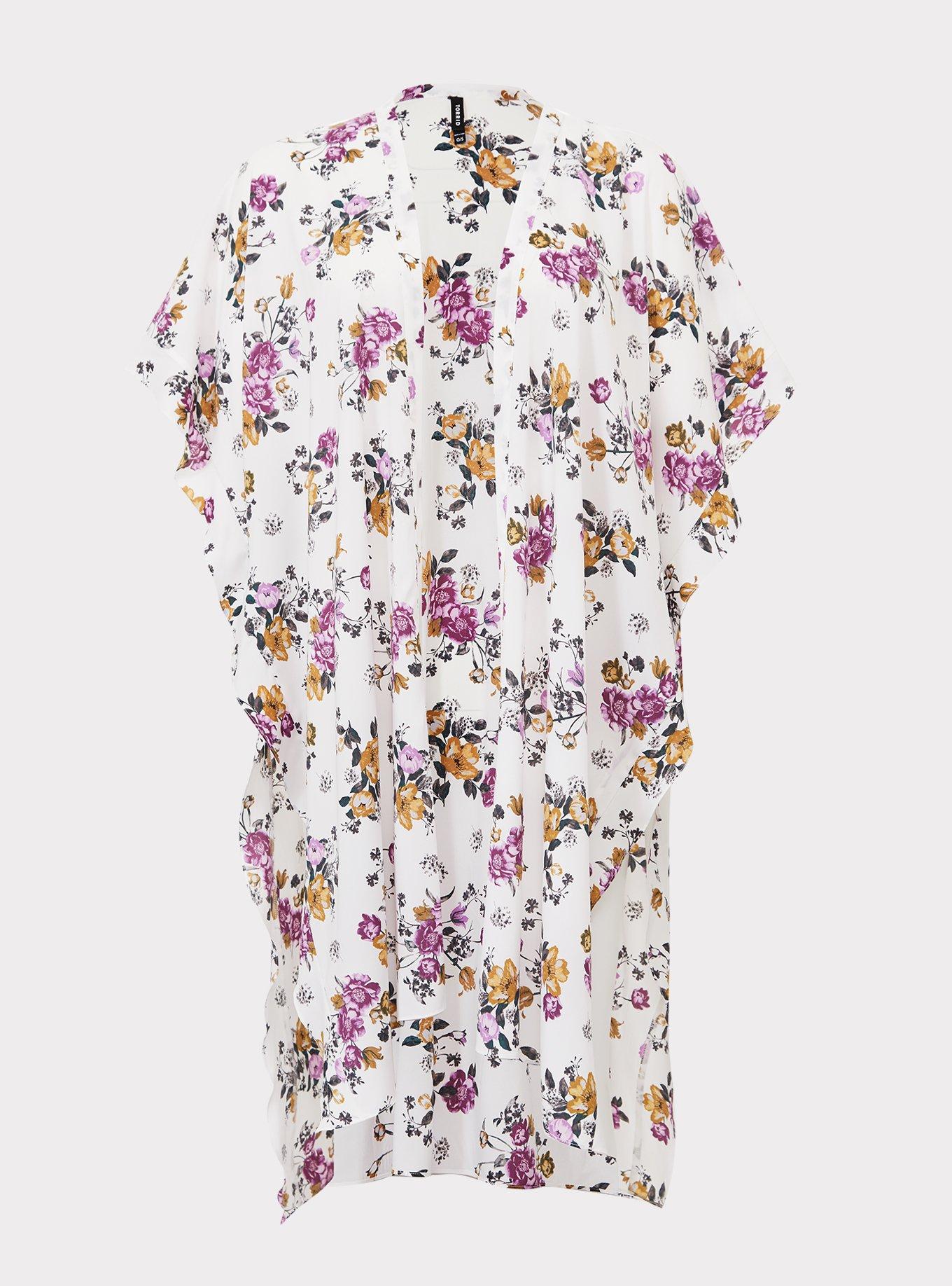 Plus Size - Ivory Floral Longline Ruana - Torrid