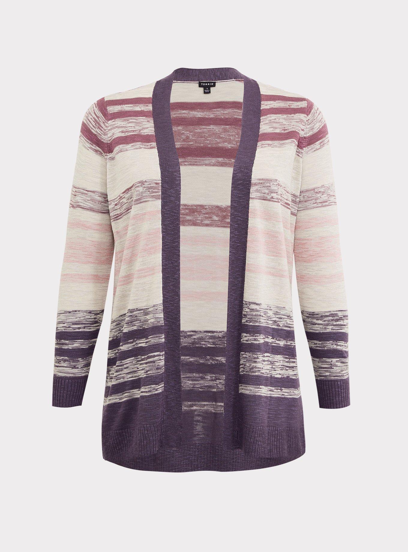 Plus Size - Taupe & Wild Berry Stripe Cardigan - Torrid
