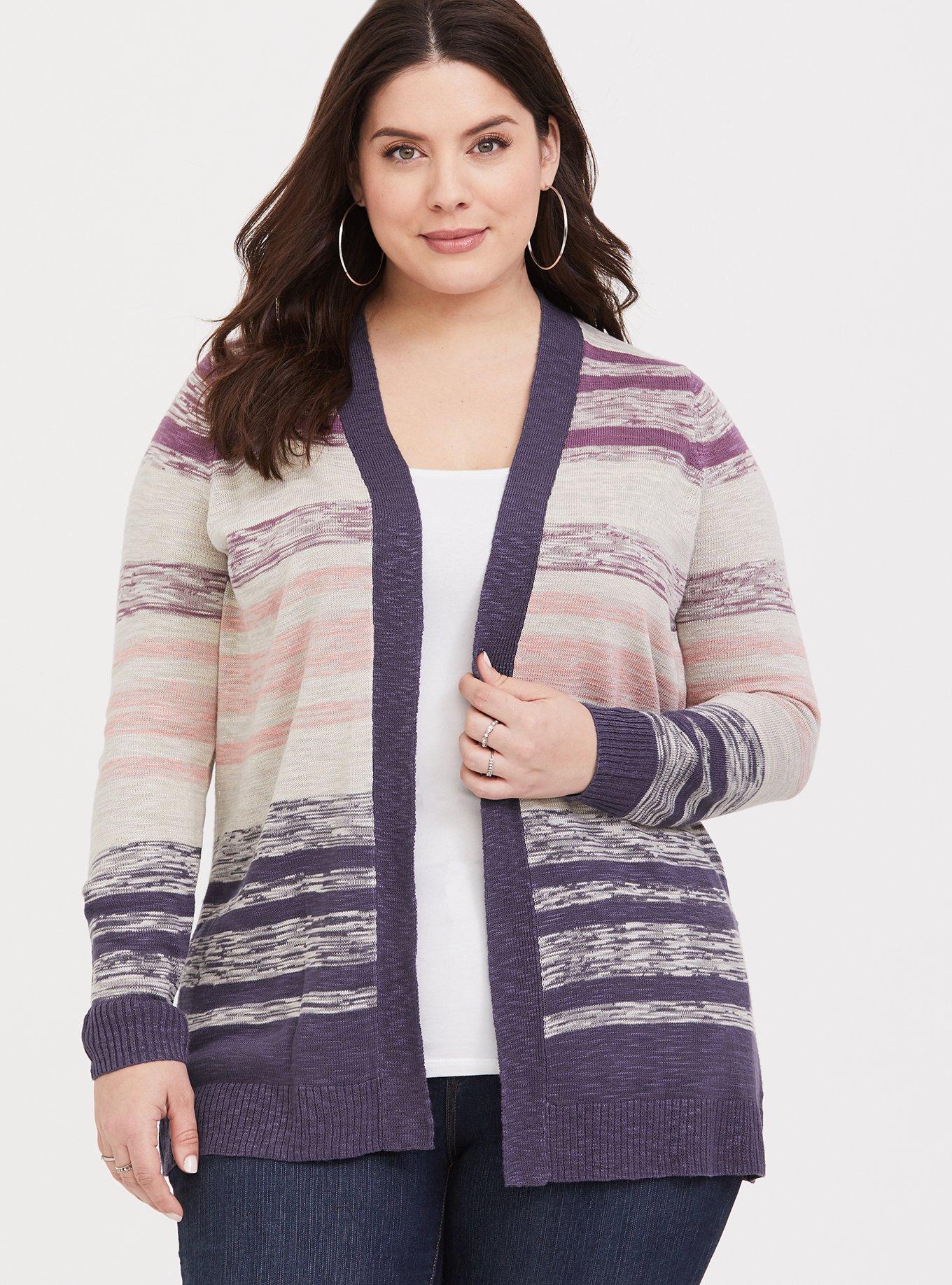 Plus Size - Taupe & Wild Berry Stripe Cardigan - Torrid