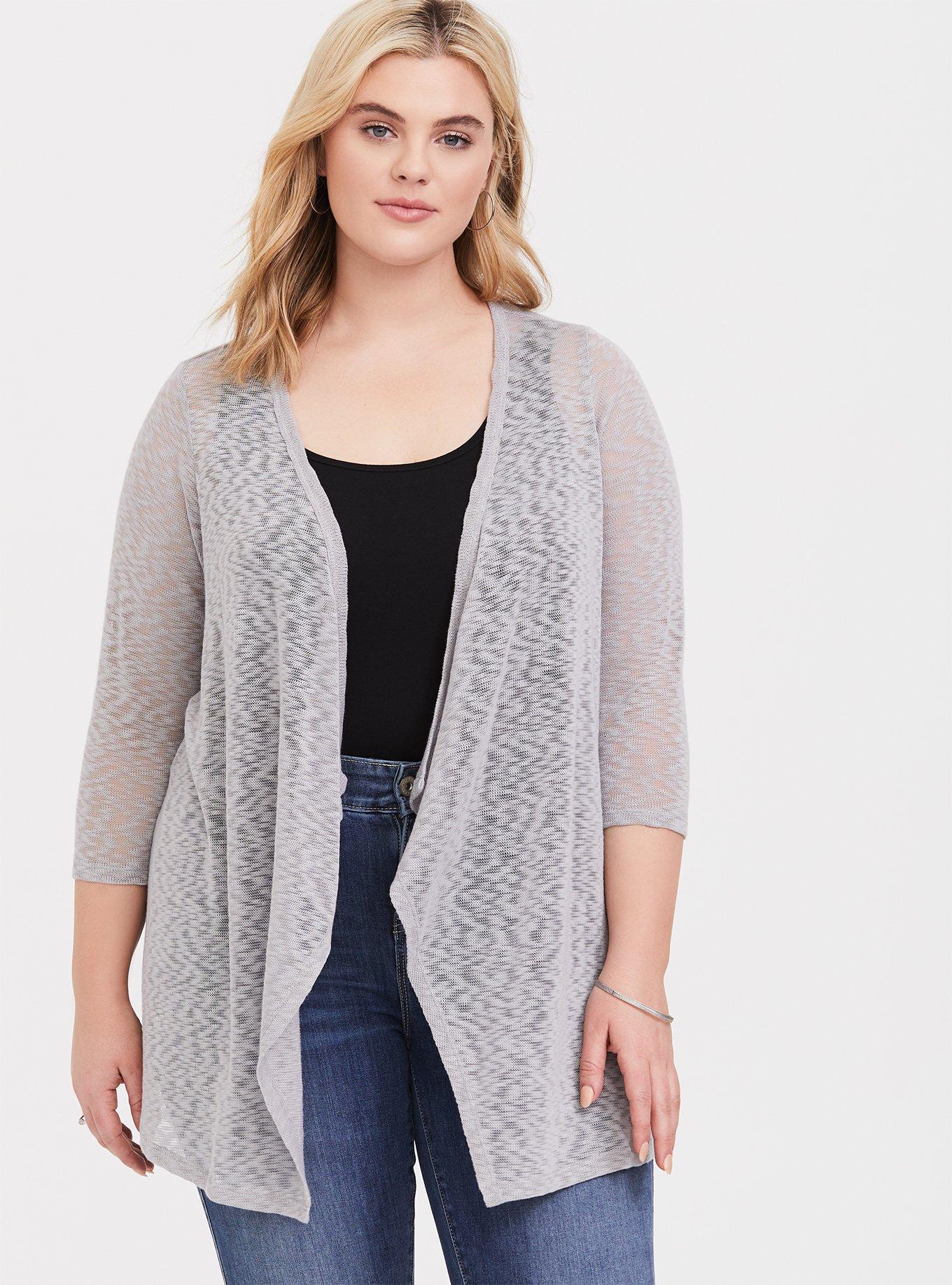 Plus Size - Pointelle Cardigan Drape Front Sweater - Torrid