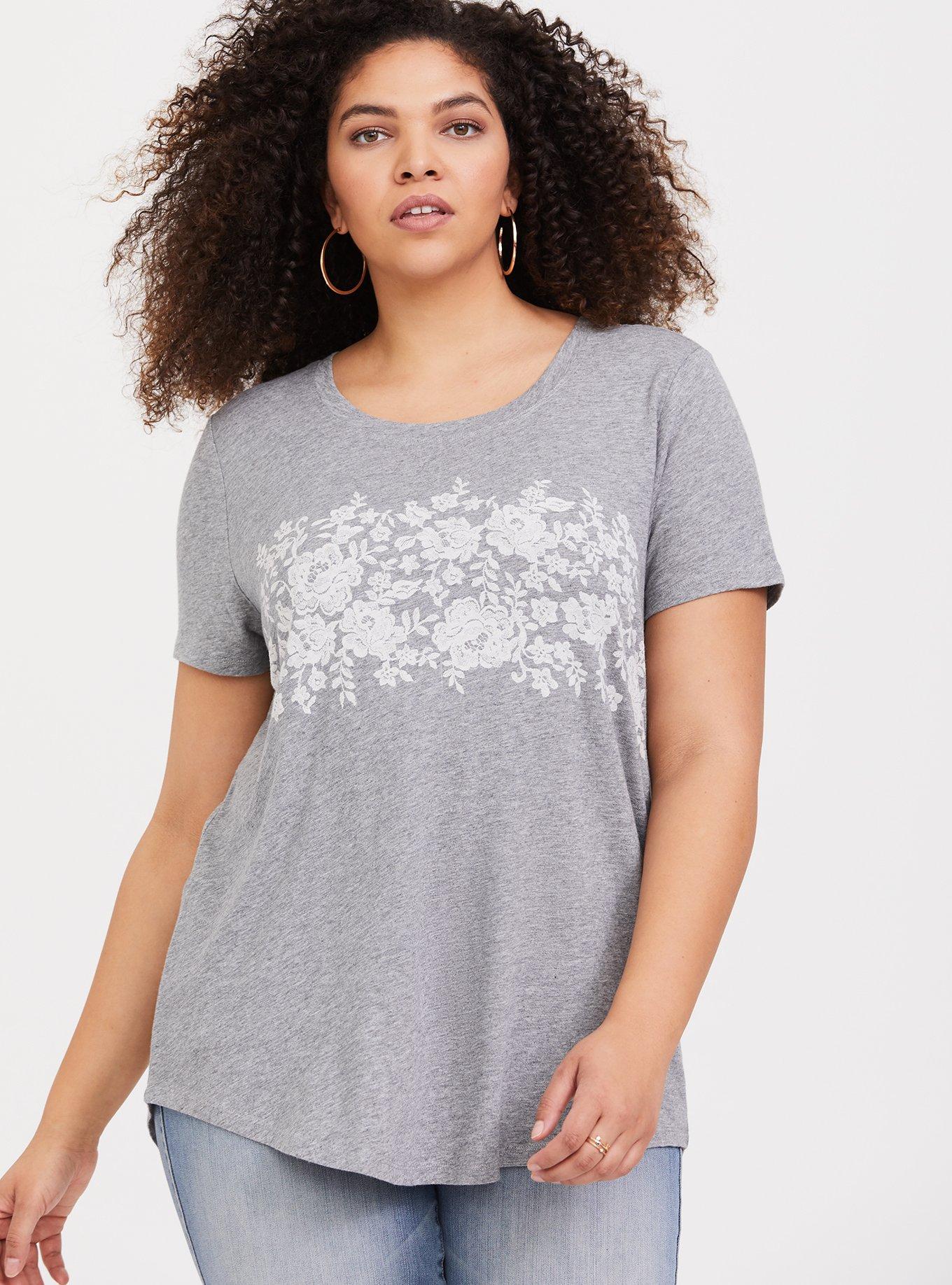 Plus Size - Grey Printed Lace Tee - Torrid