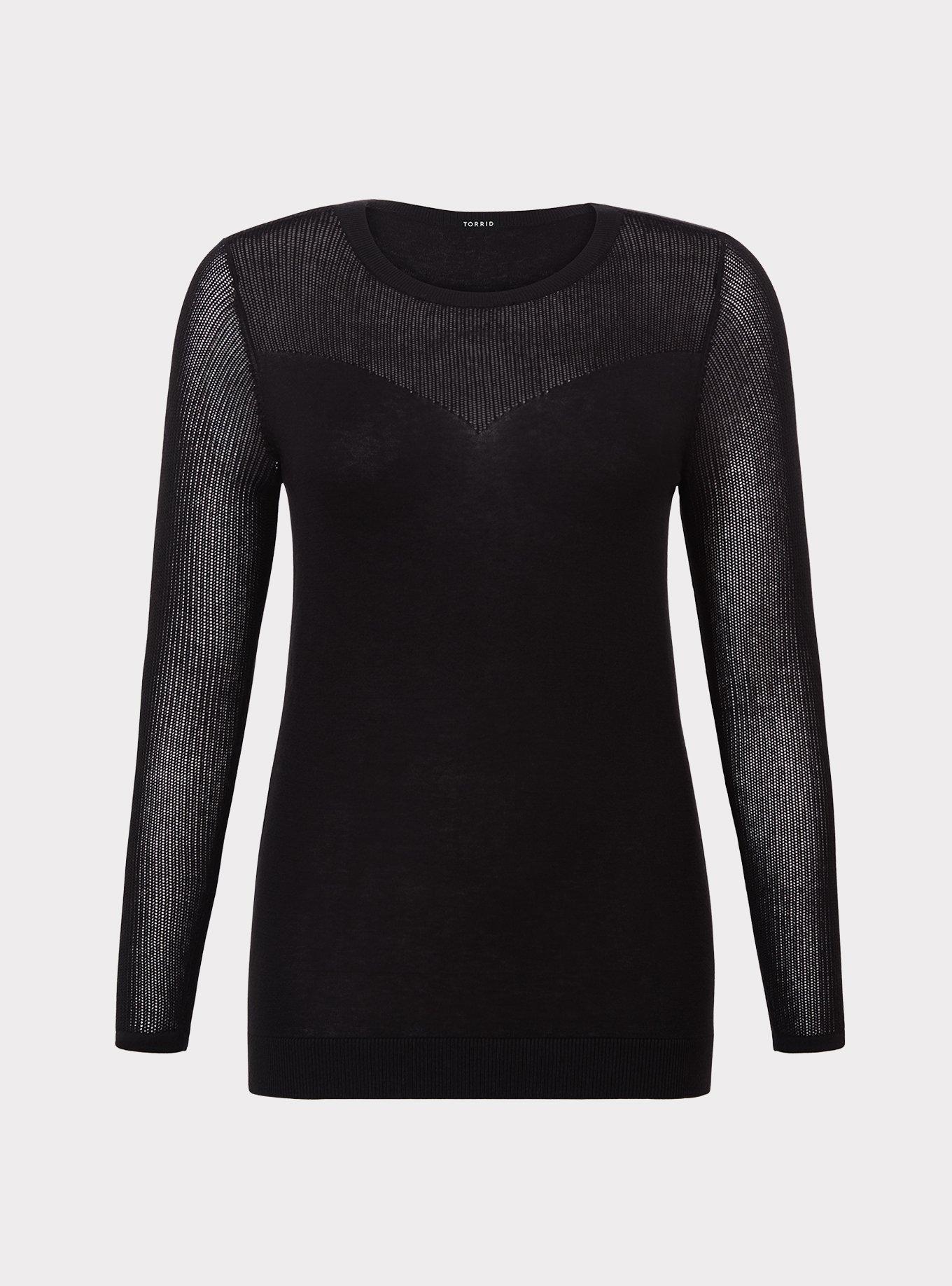 Plus Size - Black Mesh Yoke Pullover - Torrid