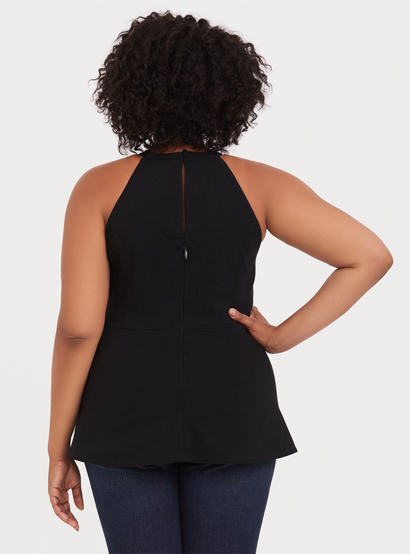 Plus Size - Bengaline High Neck Cage Front Top - Torrid
