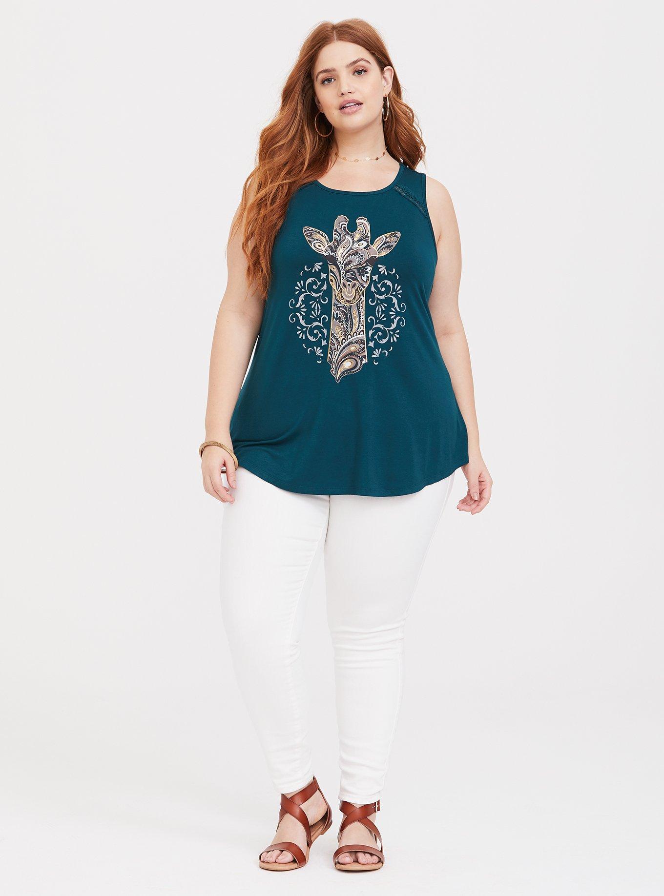 Plus Size - Super Soft Teal Paisley Giraffe Tank - Torrid
