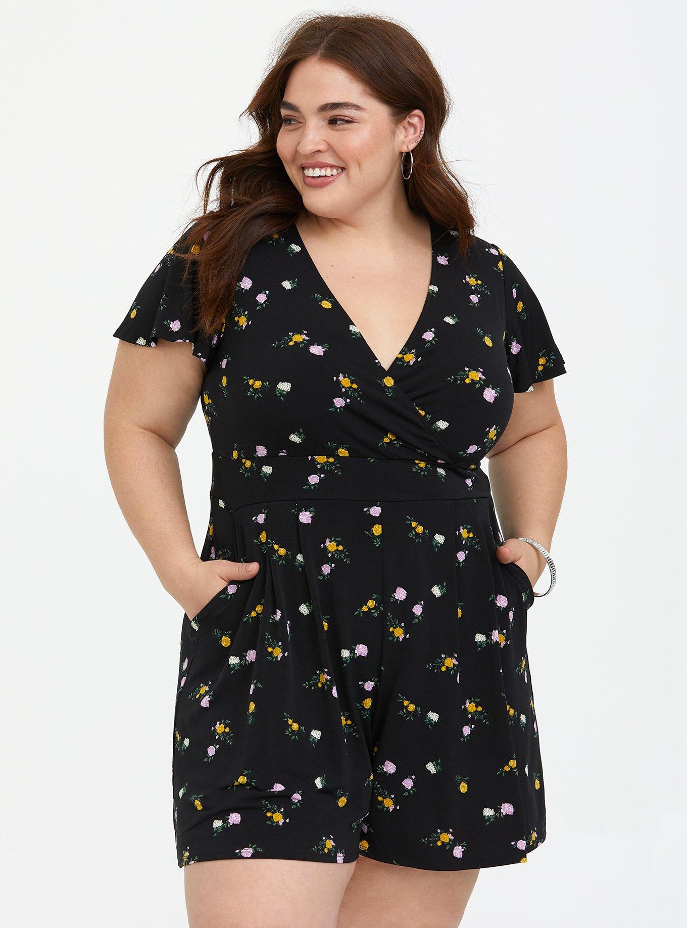 Plus Size - Black Floral Studio Knit Romper - Torrid