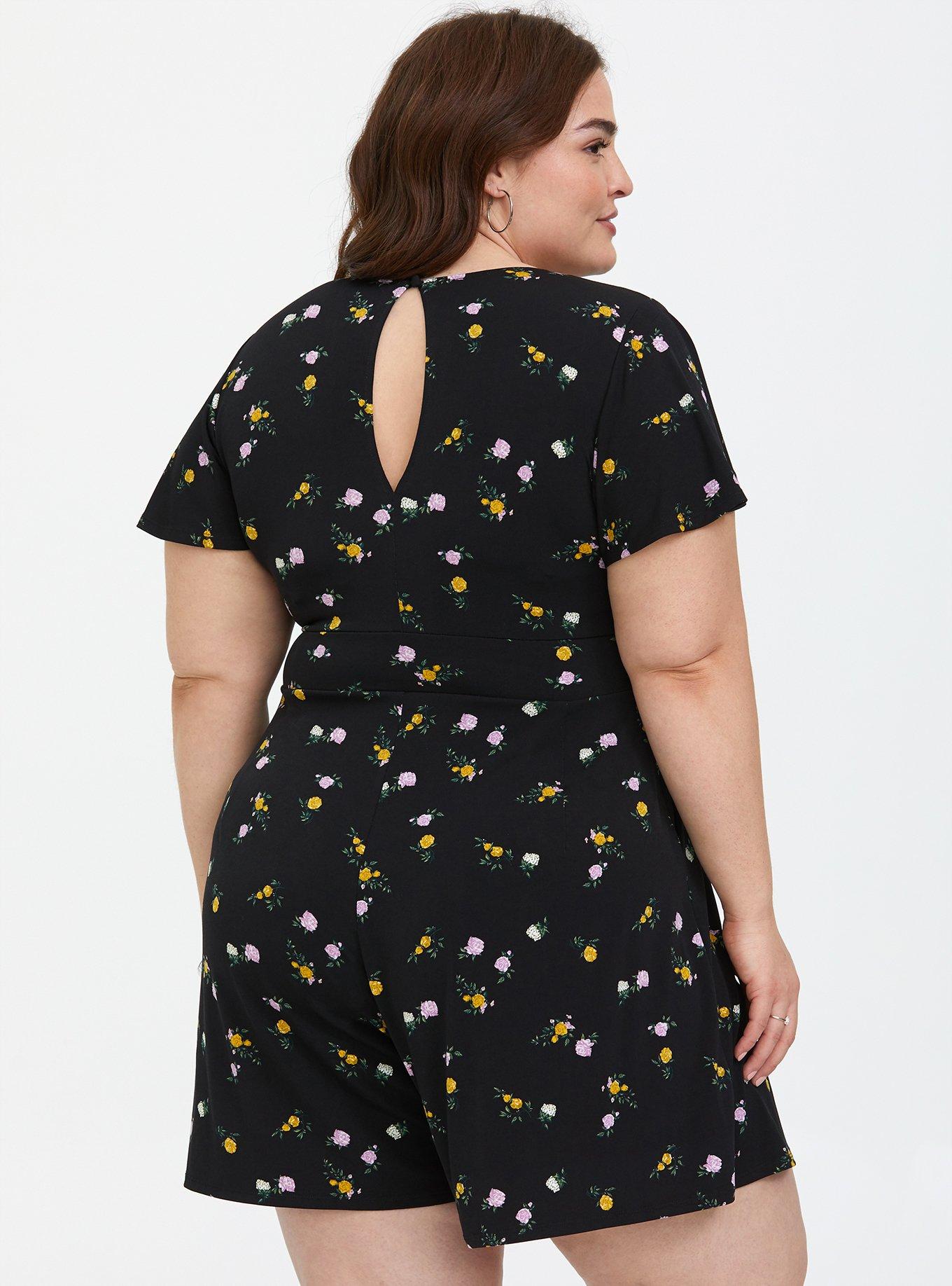 Plus Size - Black Floral Studio Knit Romper - Torrid
