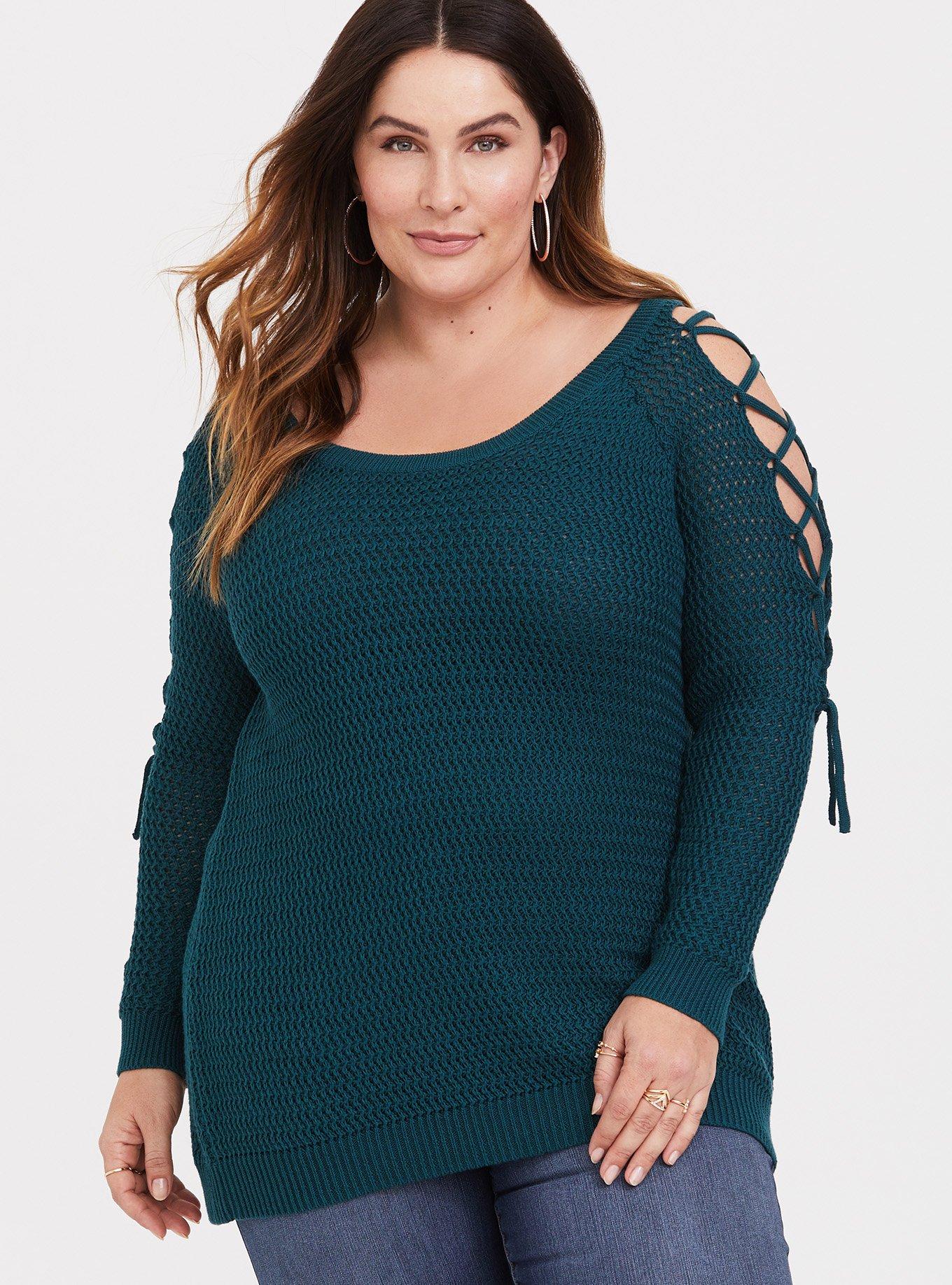 Plus Size - Green Raglan Lace-Up Sweater - Torrid