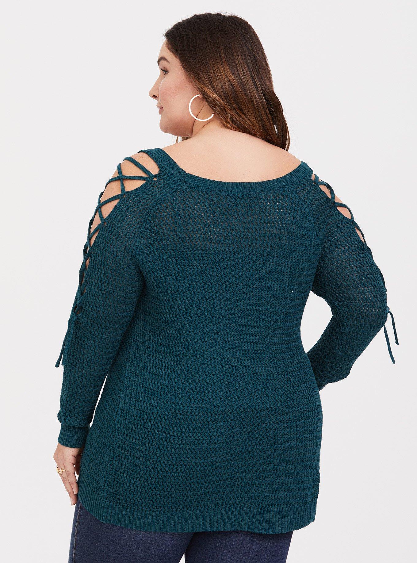 Plus Size - Green Raglan Lace-Up Sweater - Torrid