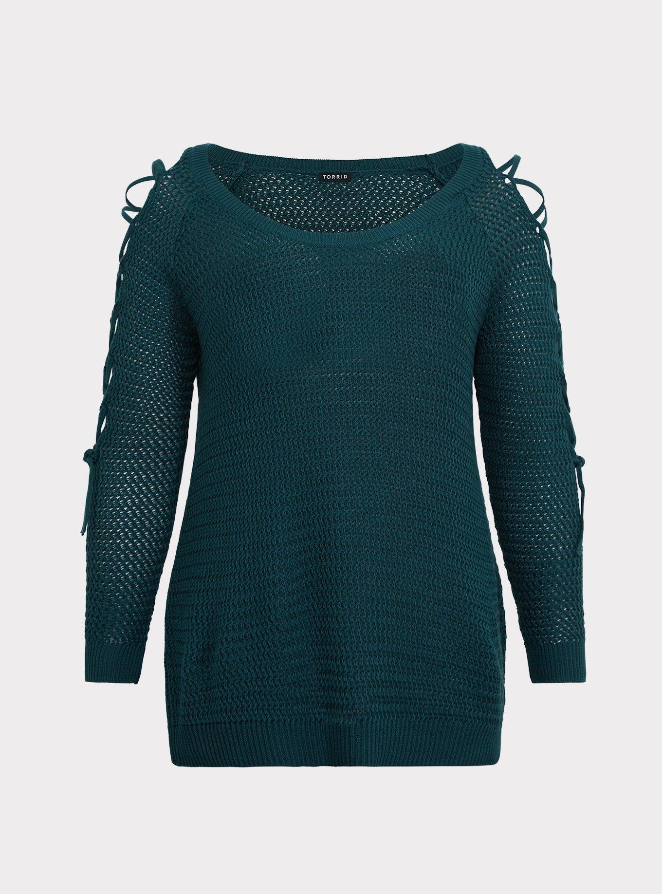 Plus Size - Green Raglan Lace-Up Sweater - Torrid
