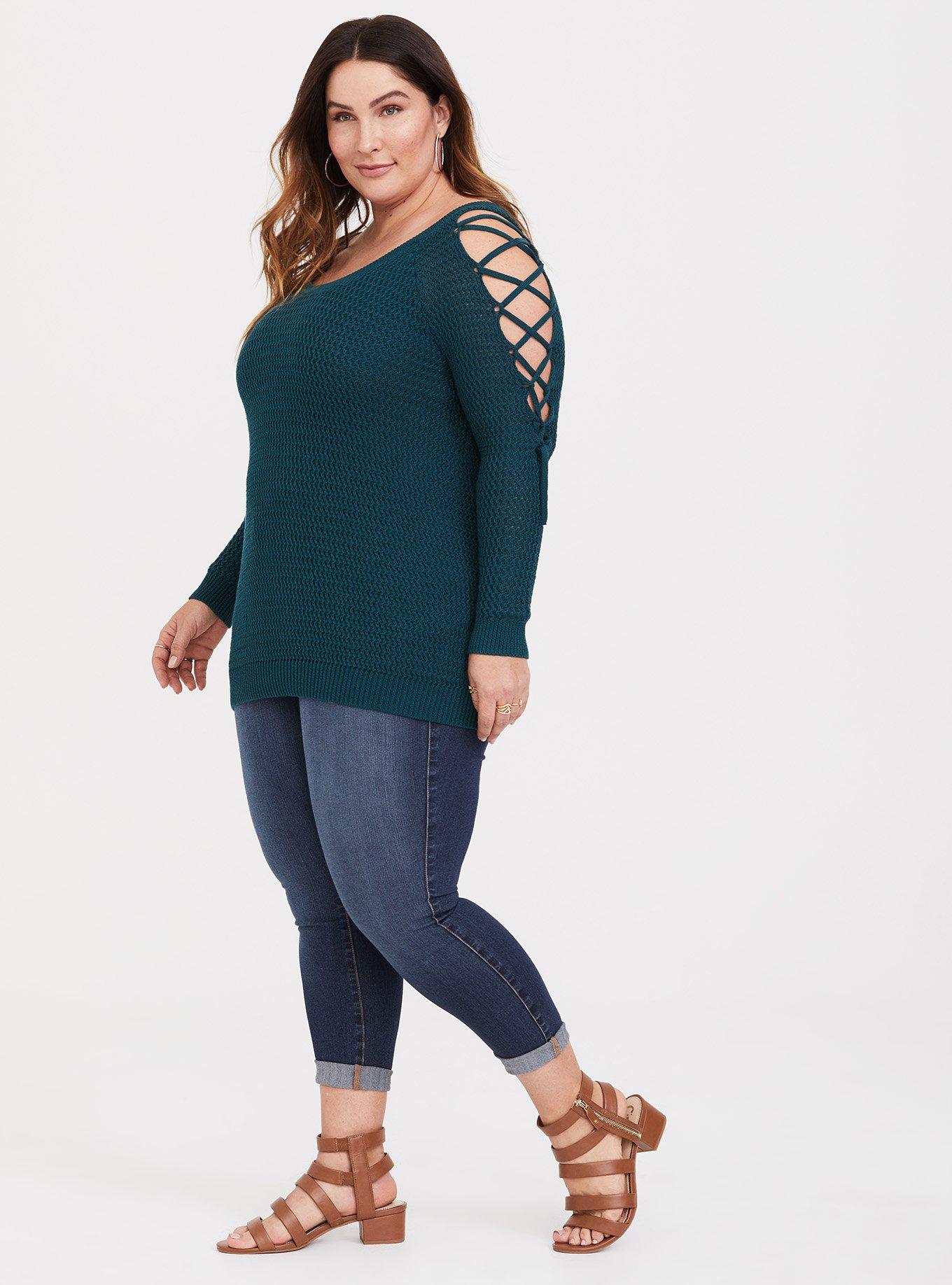 Plus Size - Green Raglan Lace-Up Sweater - Torrid