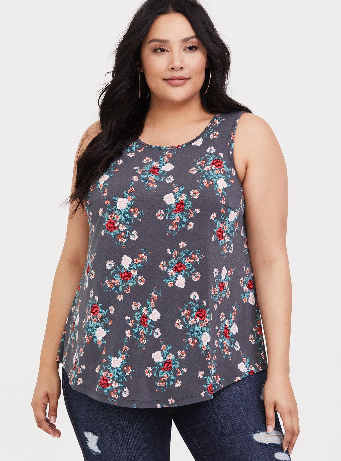 Plus Size - Grey Floral Crepe Tank - Torrid