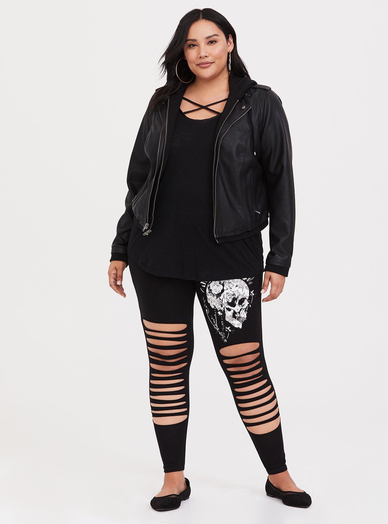 Plus Size - Black Skull Slashed Legging - Torrid