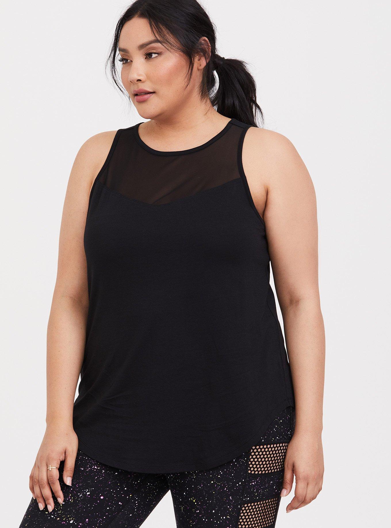 Plus Size - Black Mesh Inset Wicking Active Tank - Torrid