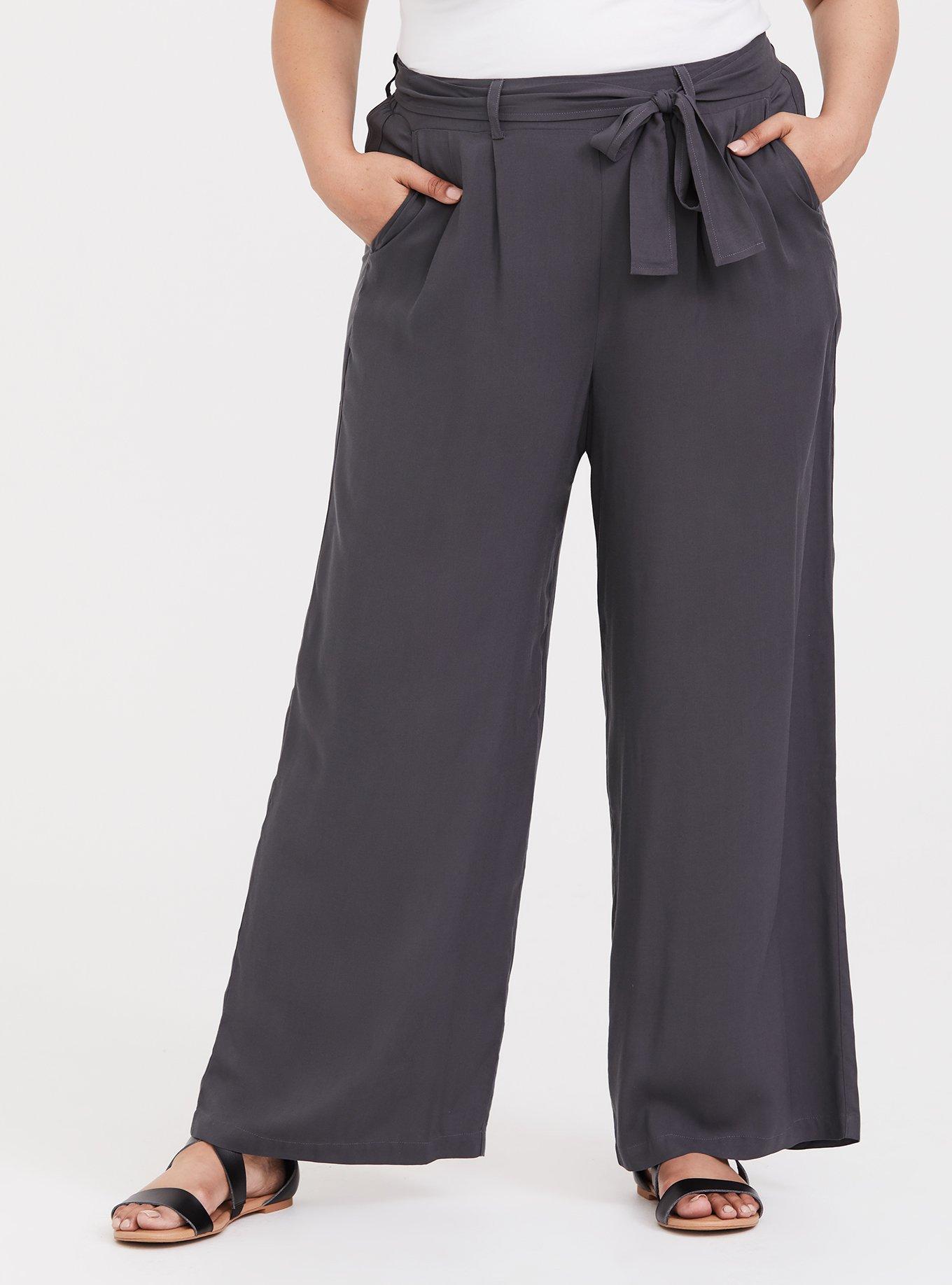Plus Size - Grey Challis Wide Leg Pant - Torrid