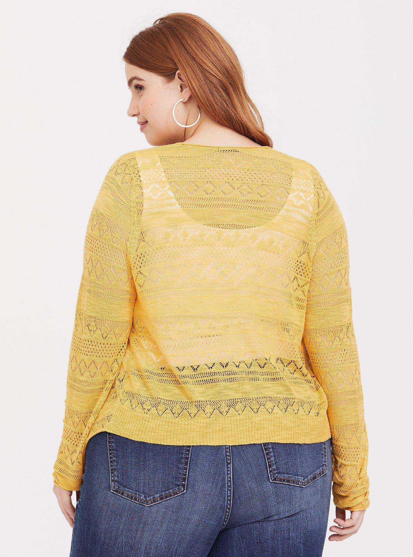 Plus Size - Yellow Pointelle Drape Cardigan - Torrid