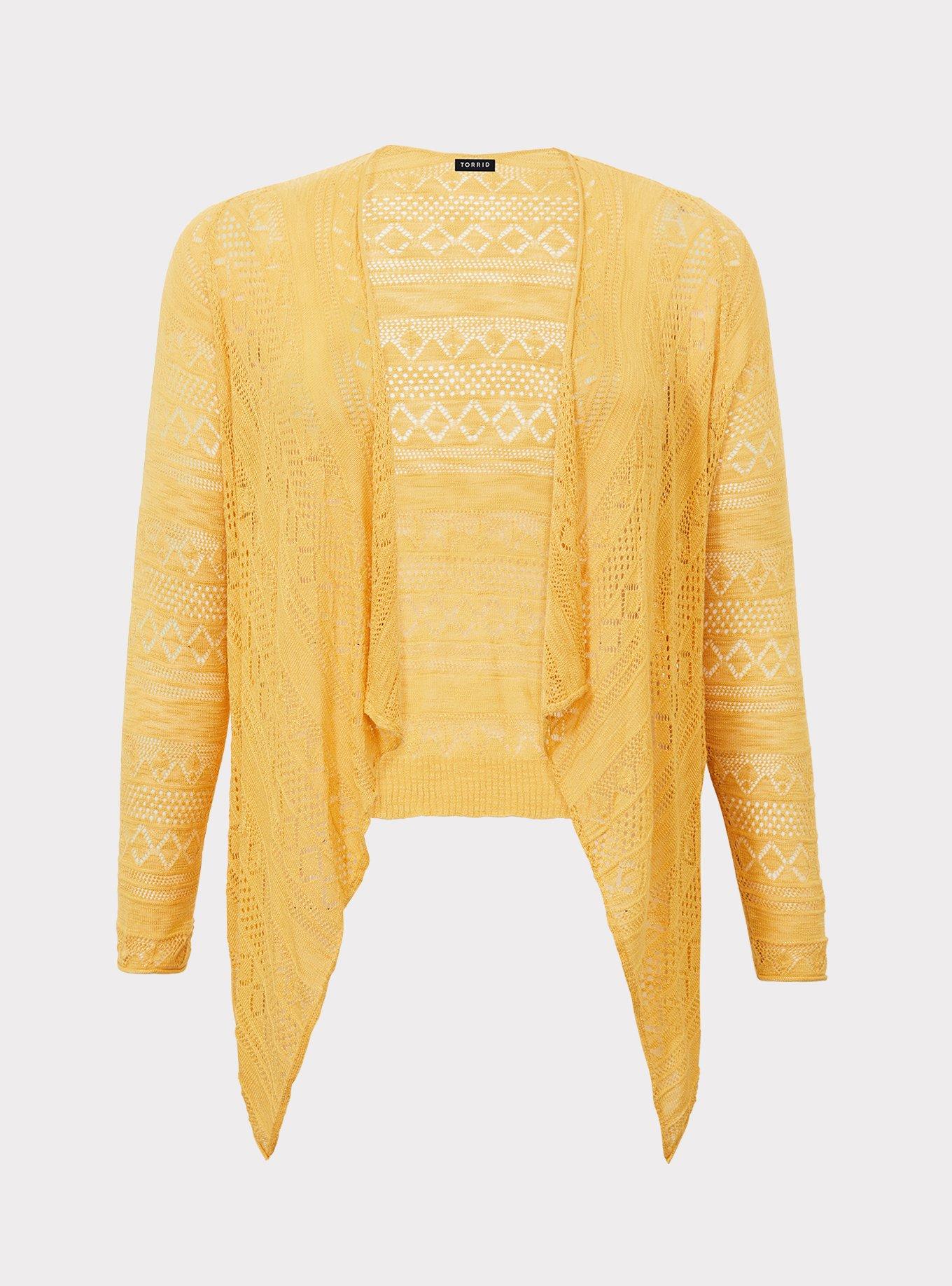 Plus Size - Yellow Pointelle Drape Cardigan - Torrid