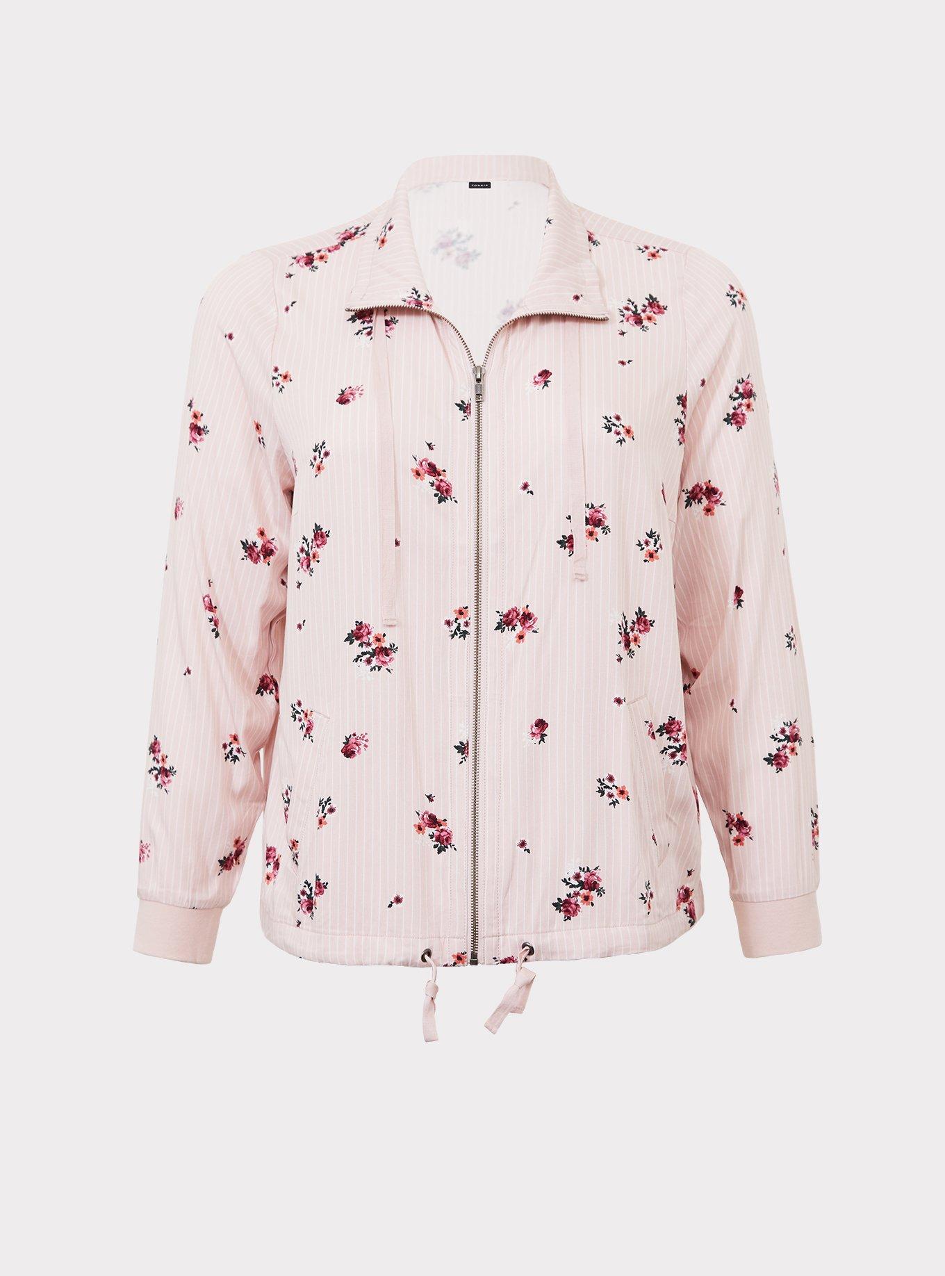 Plus Size - Pink Floral Stripe Twill Track Jacket - Torrid