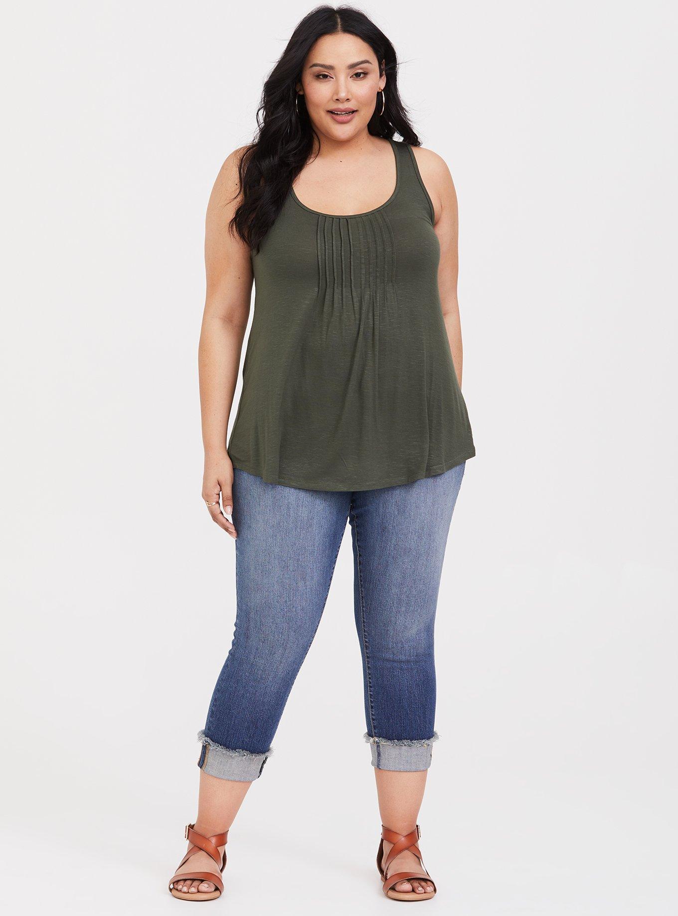 Plus Size - Super Soft Olive Pintuck Racerback Tank - Torrid