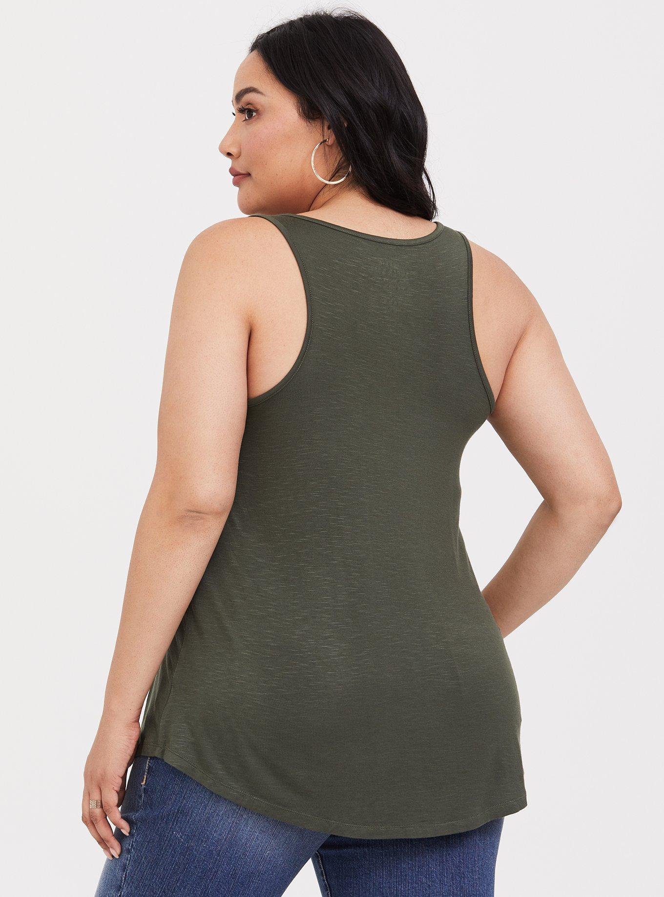 Plus Size - Super Soft Olive Pintuck Racerback Tank - Torrid
