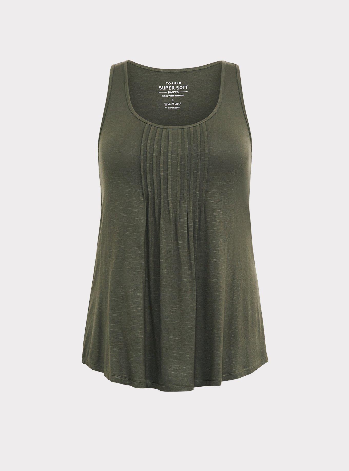 Plus Size - Super Soft Olive Pintuck Racerback Tank - Torrid