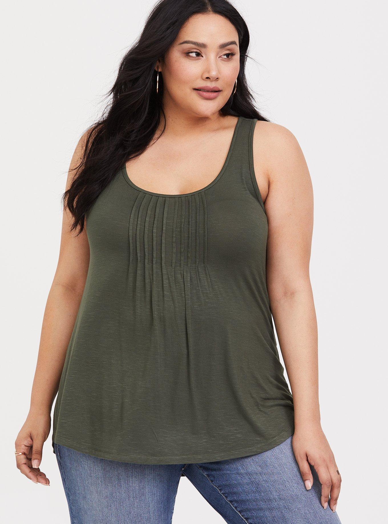Plus Size - Super Soft Olive Pintuck Racerback Tank - Torrid
