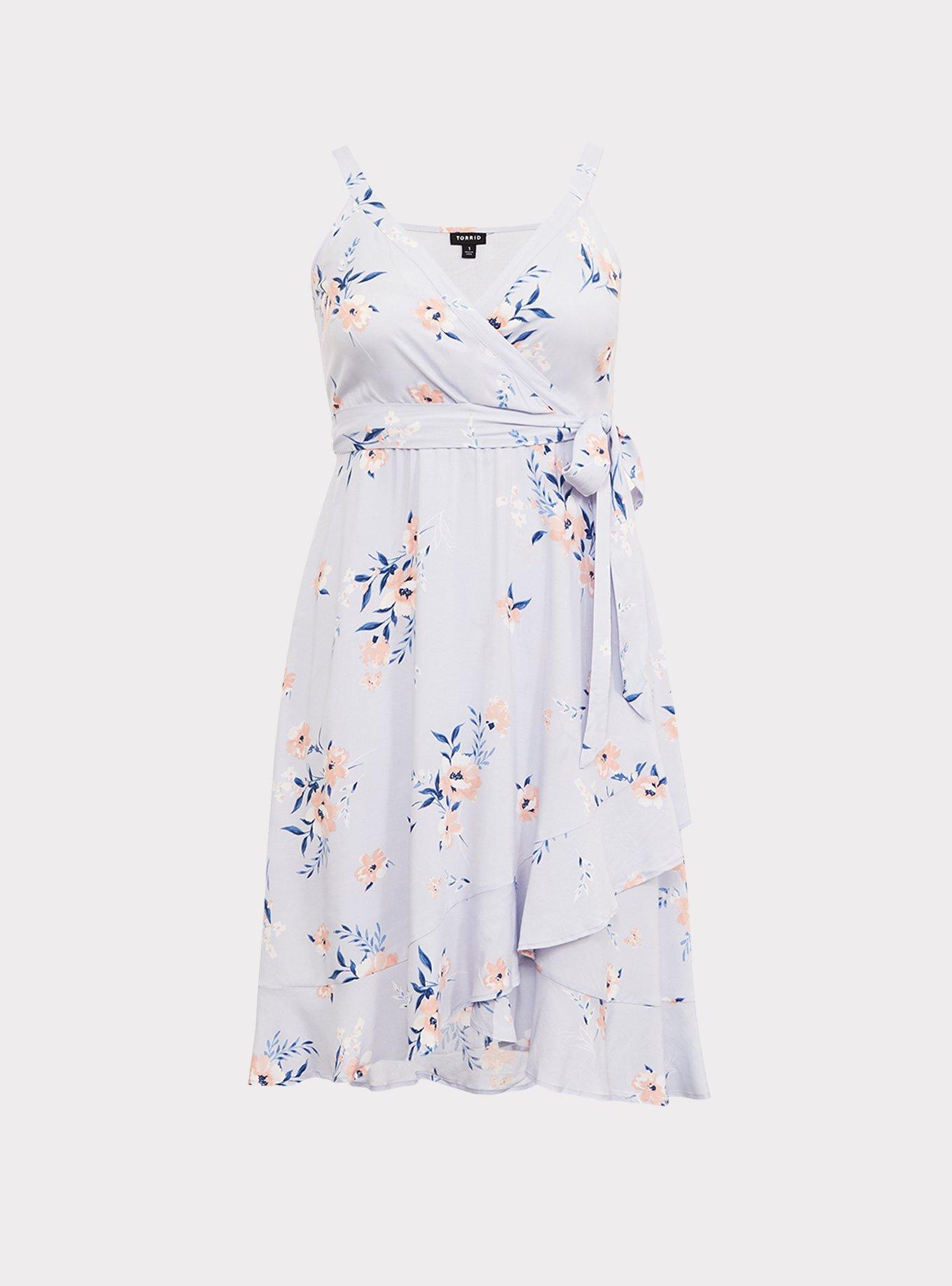 Plus Size - Blue Floral Challis Wrap Dress - Torrid