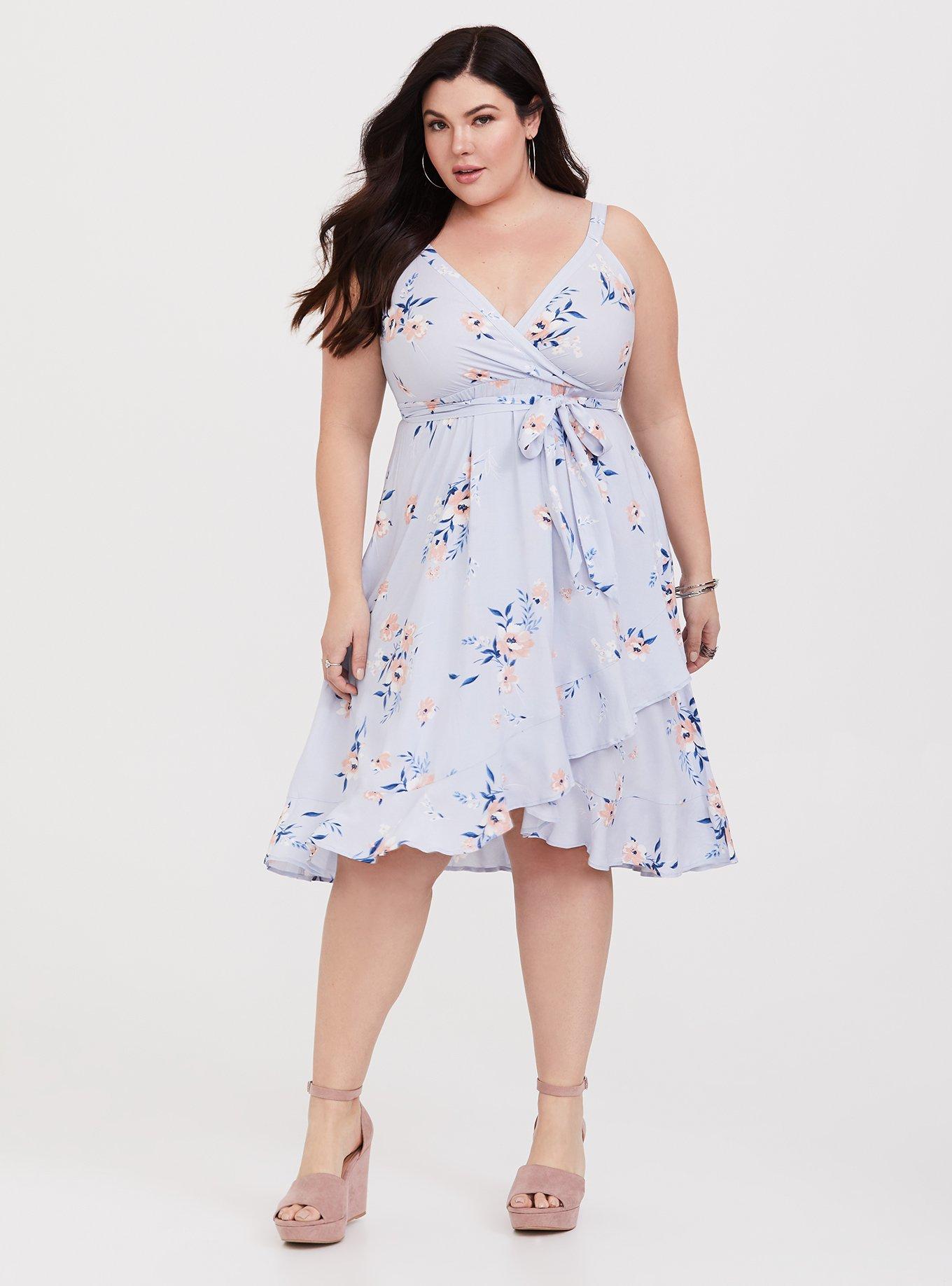 Plus Size - Blue Floral Challis Wrap Dress - Torrid