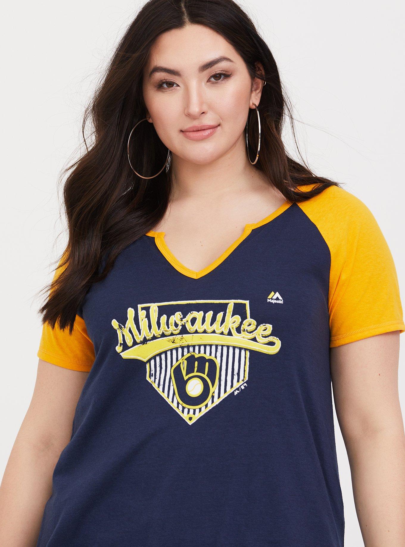 Plus Size - MLB Milwaukee Brewers Navy Classic Fit Raglan Tee - Torrid