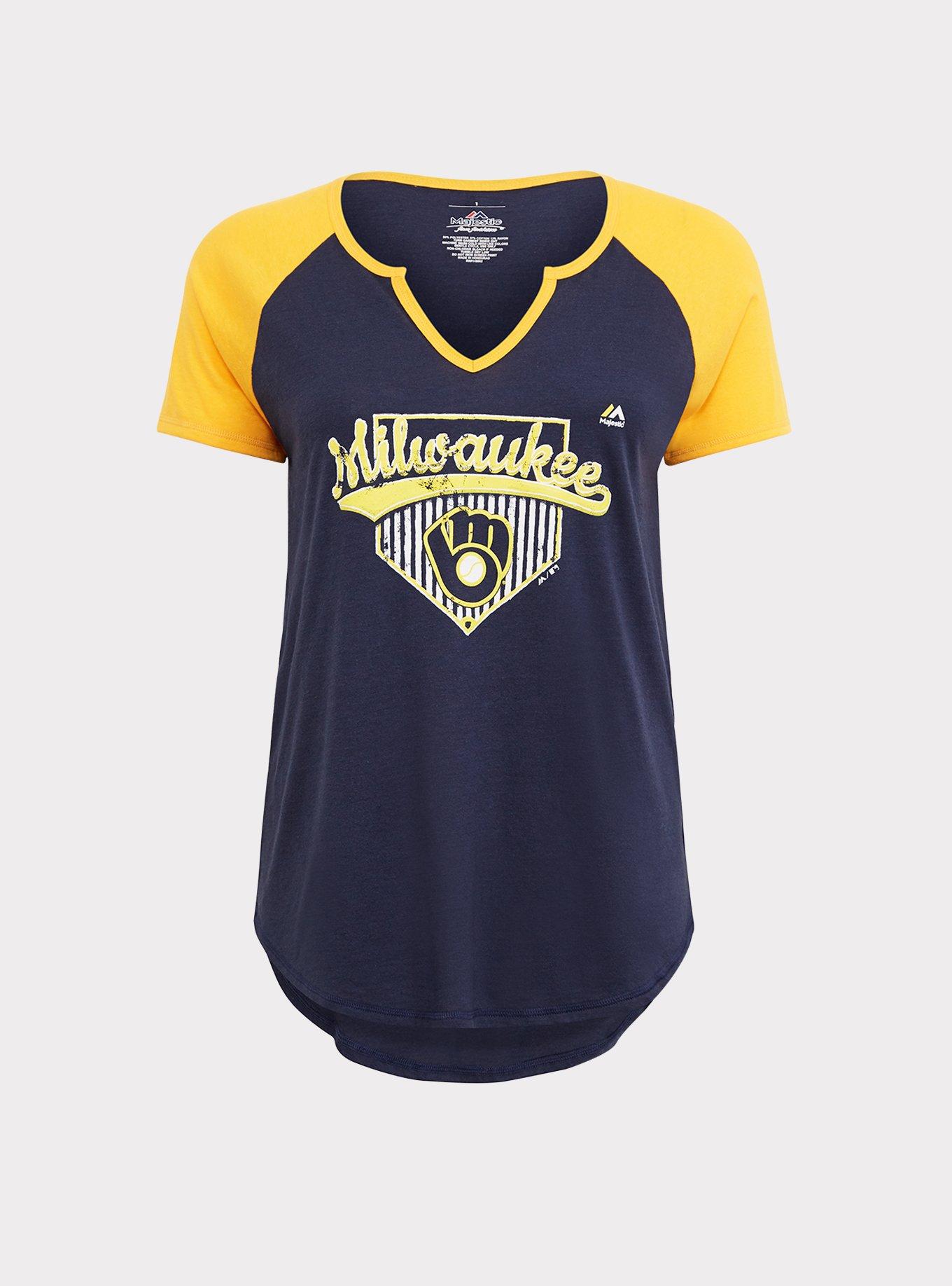Plus Size - MLB Milwaukee Brewers Navy Classic Fit Raglan Tee - Torrid