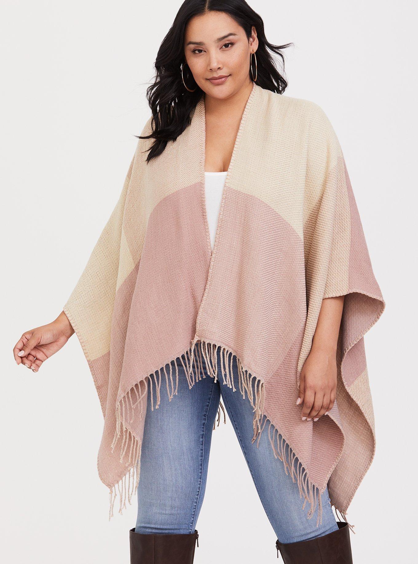 Plus Size - Blush Lurex Plaid Ruana - Torrid