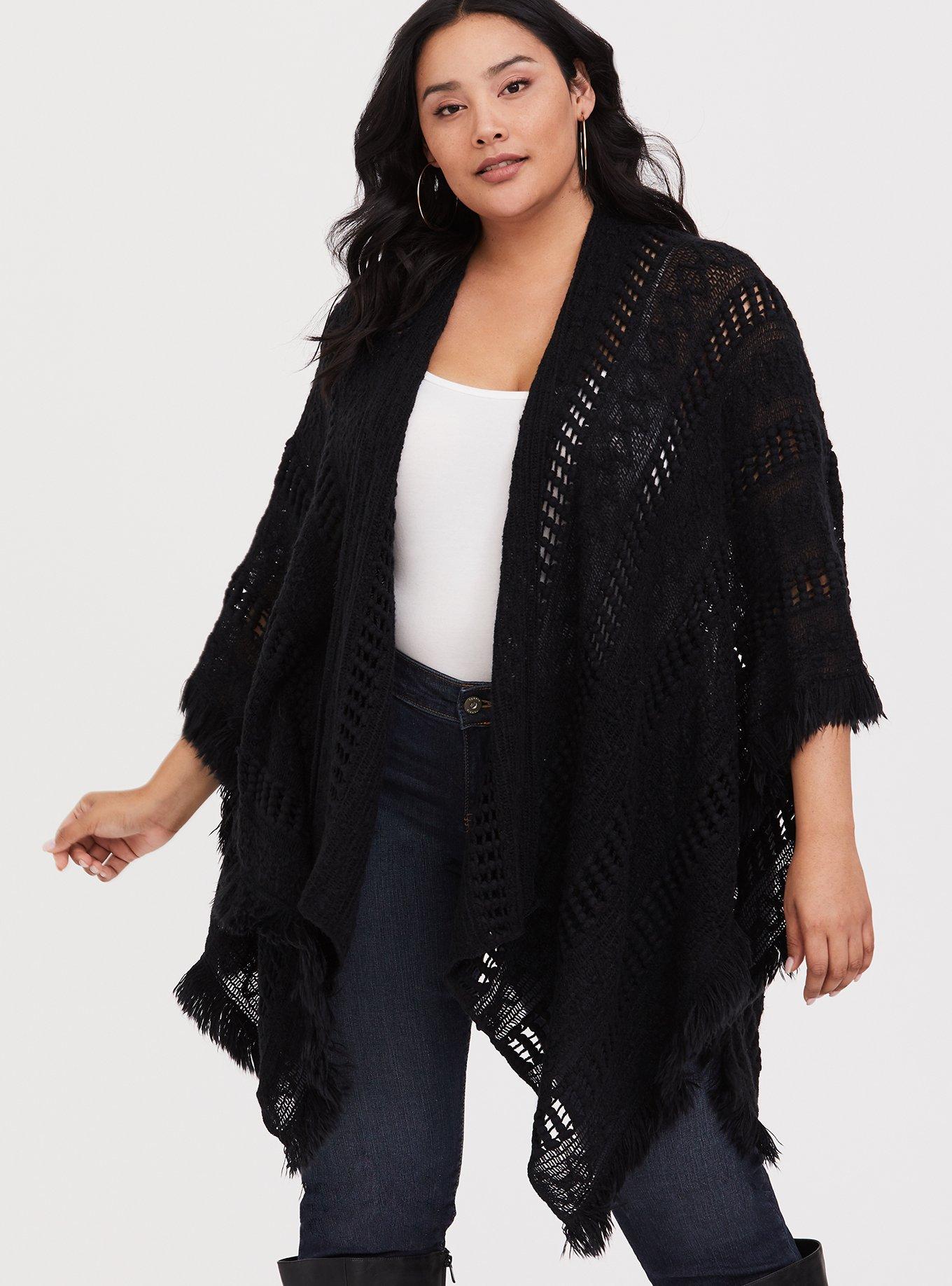 Plus Size - Open Knit Woven Ruana - Torrid